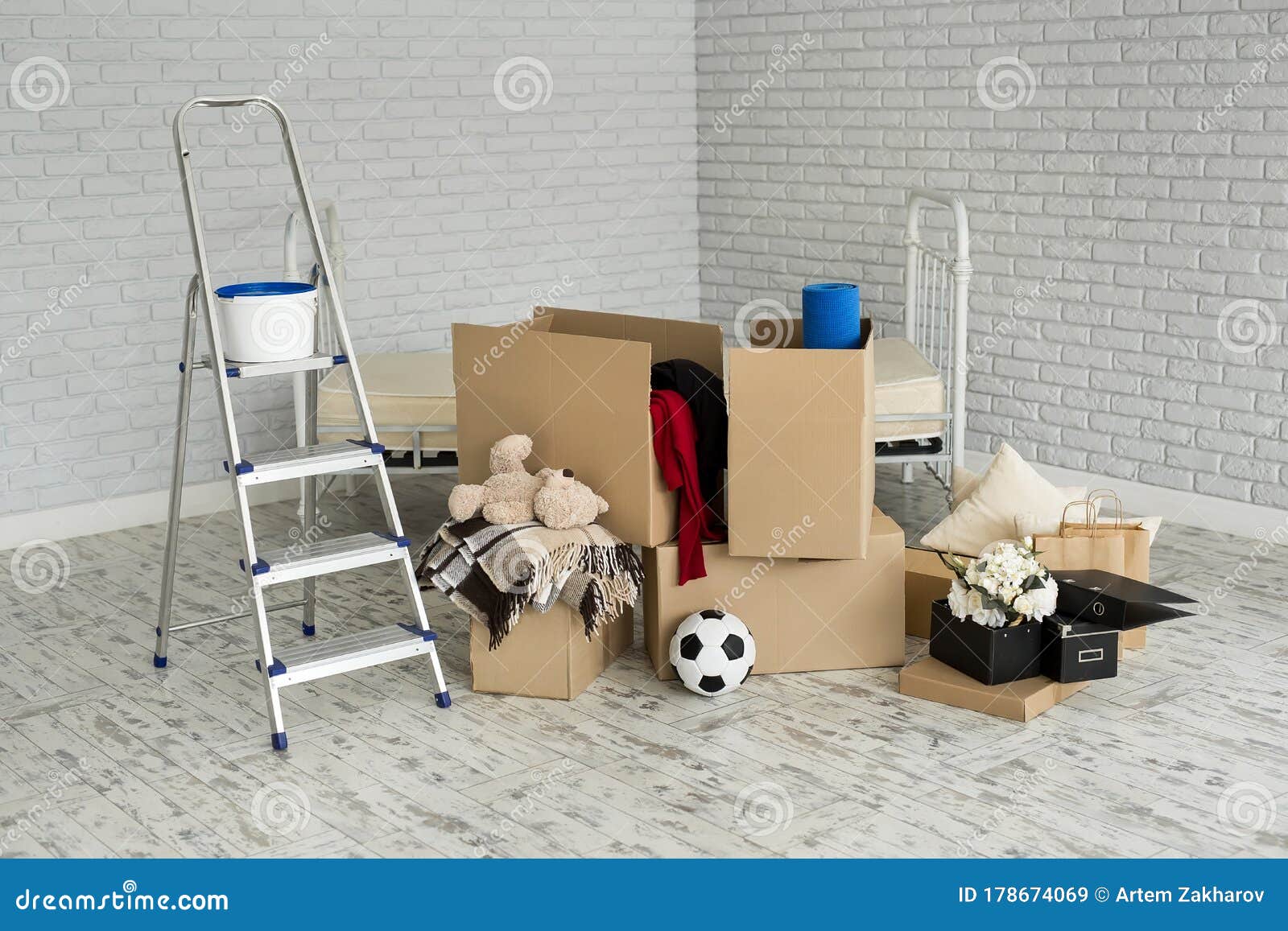 Packed Household Stuff for Moving into New House. Stock Image - Image ...