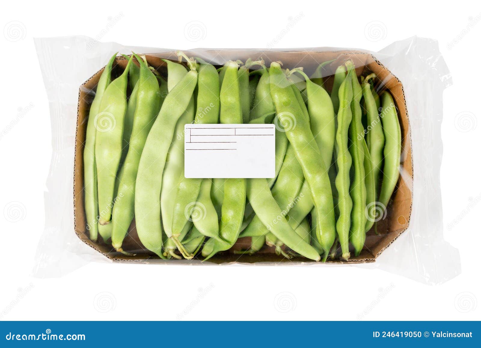 Packed and Labeled Green Beans on Isolated White Background Stock Photo ...