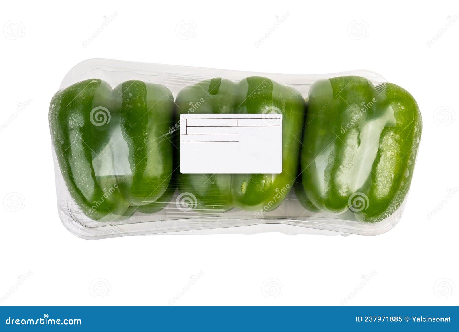 Packed and Labeled Green Bell Pepper on an Isolated White Background ...