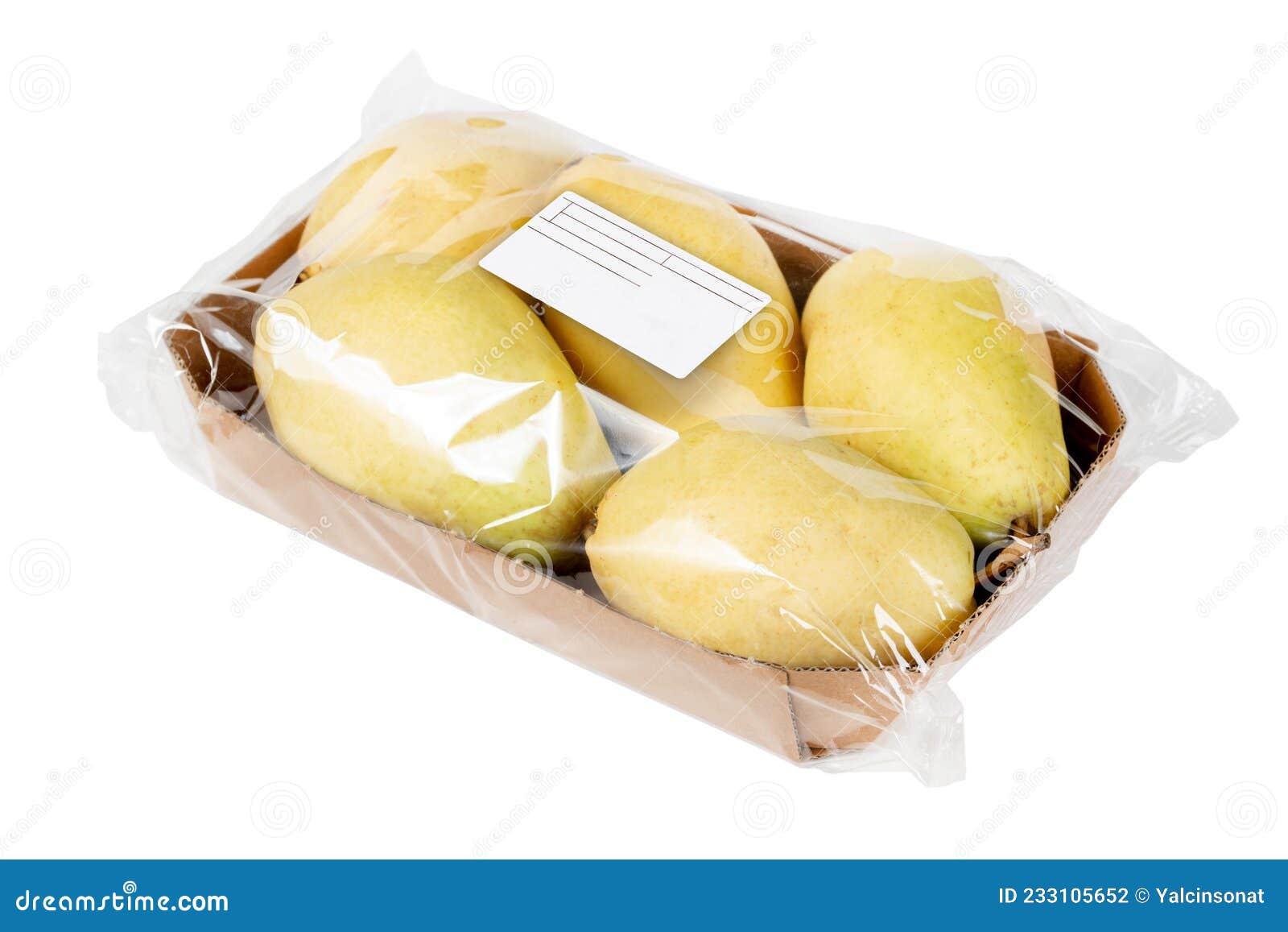 Packed and Labeled Yellow Pear on Isolated White Background Stock Photo ...
