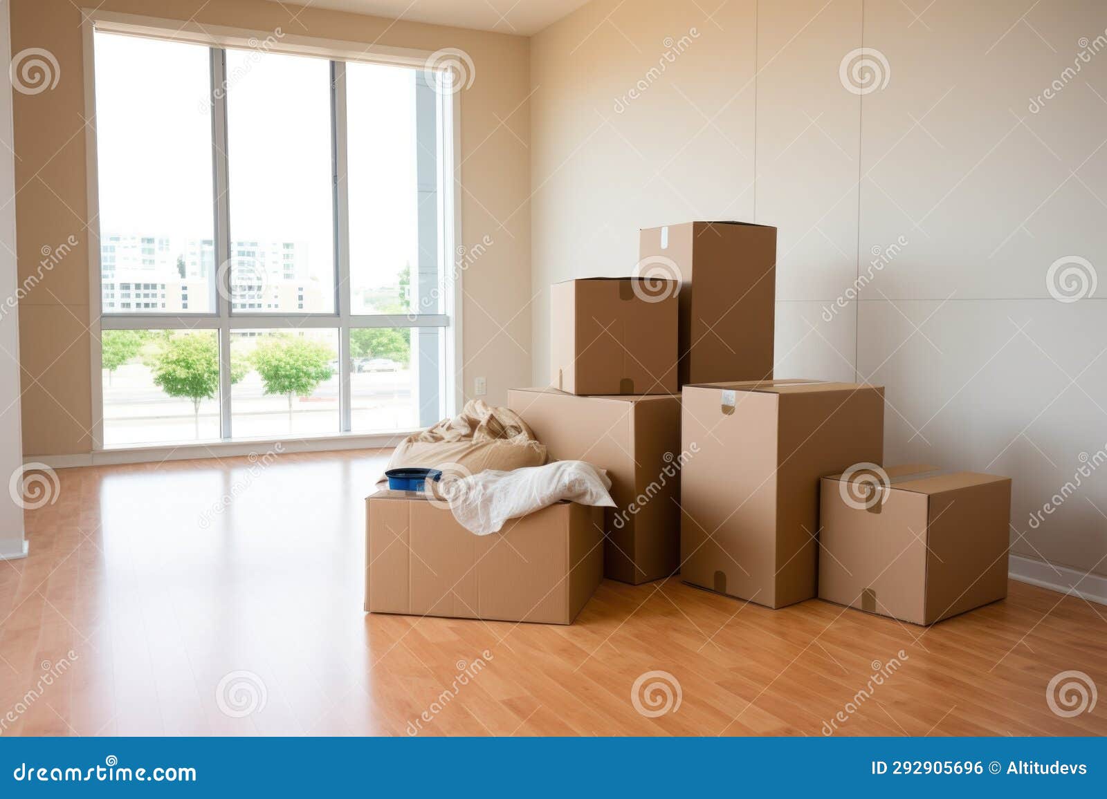 Packed Moving Boxes Stacked in an Empty Apartment Stock Photo - Image ...