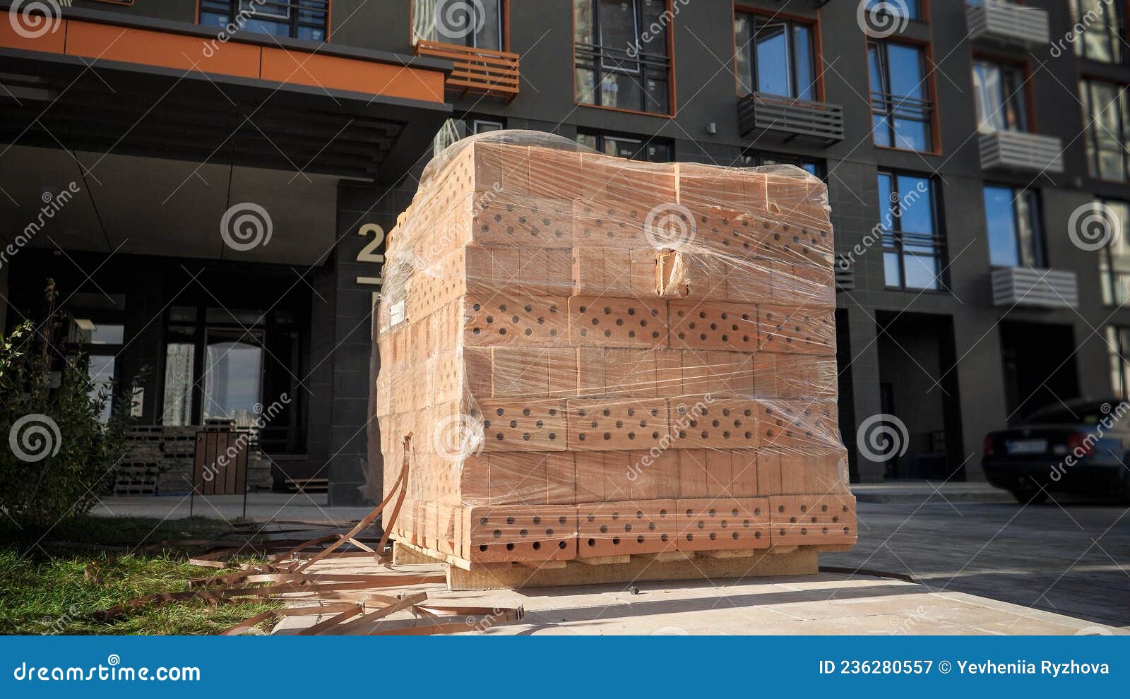 Packed Pallet of Orange Bricks on Buidling Site Stock Image - Image of ...