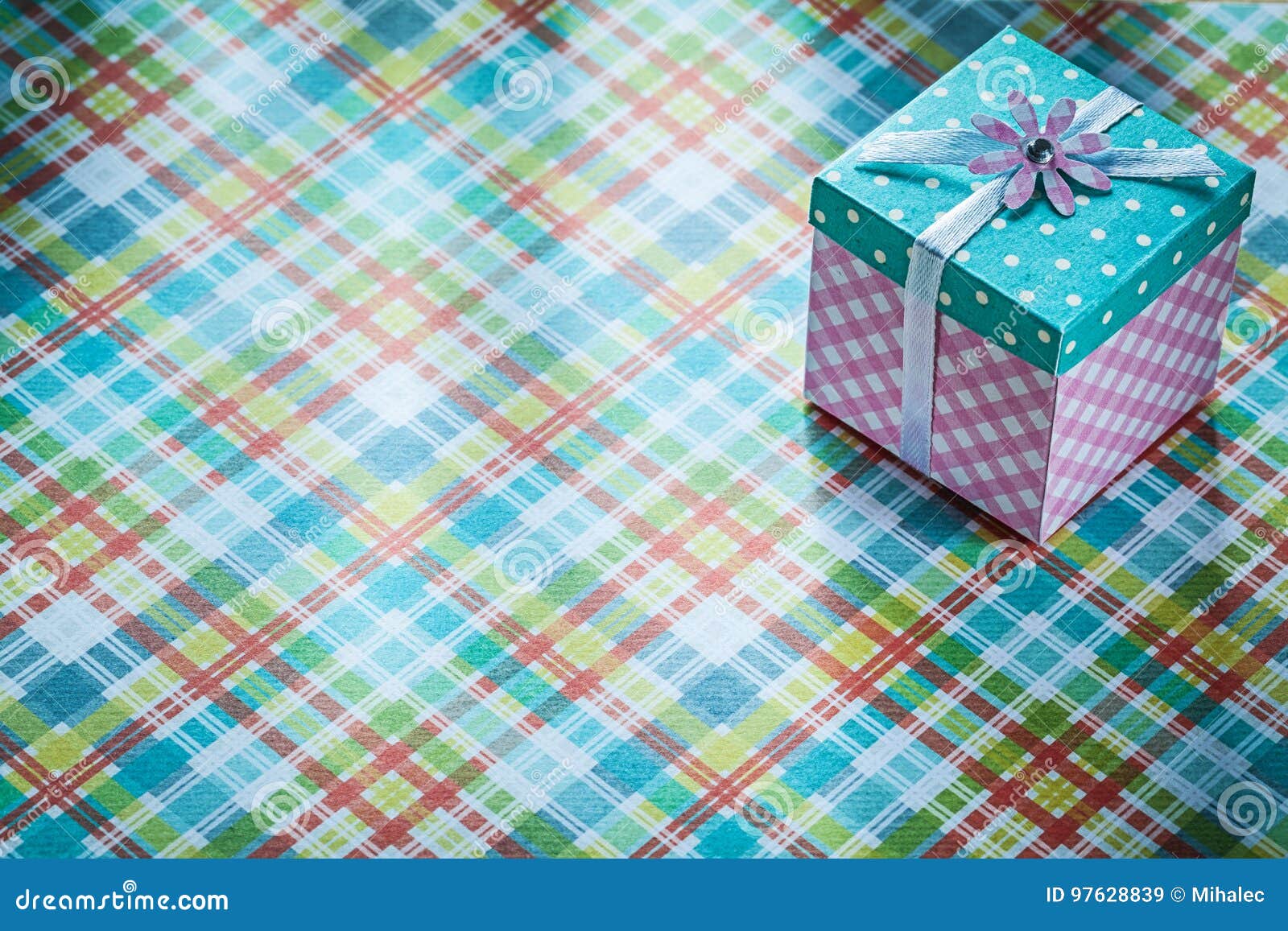 Packed Present Box on Checked Textile Celebrations Concept Stock Image ...