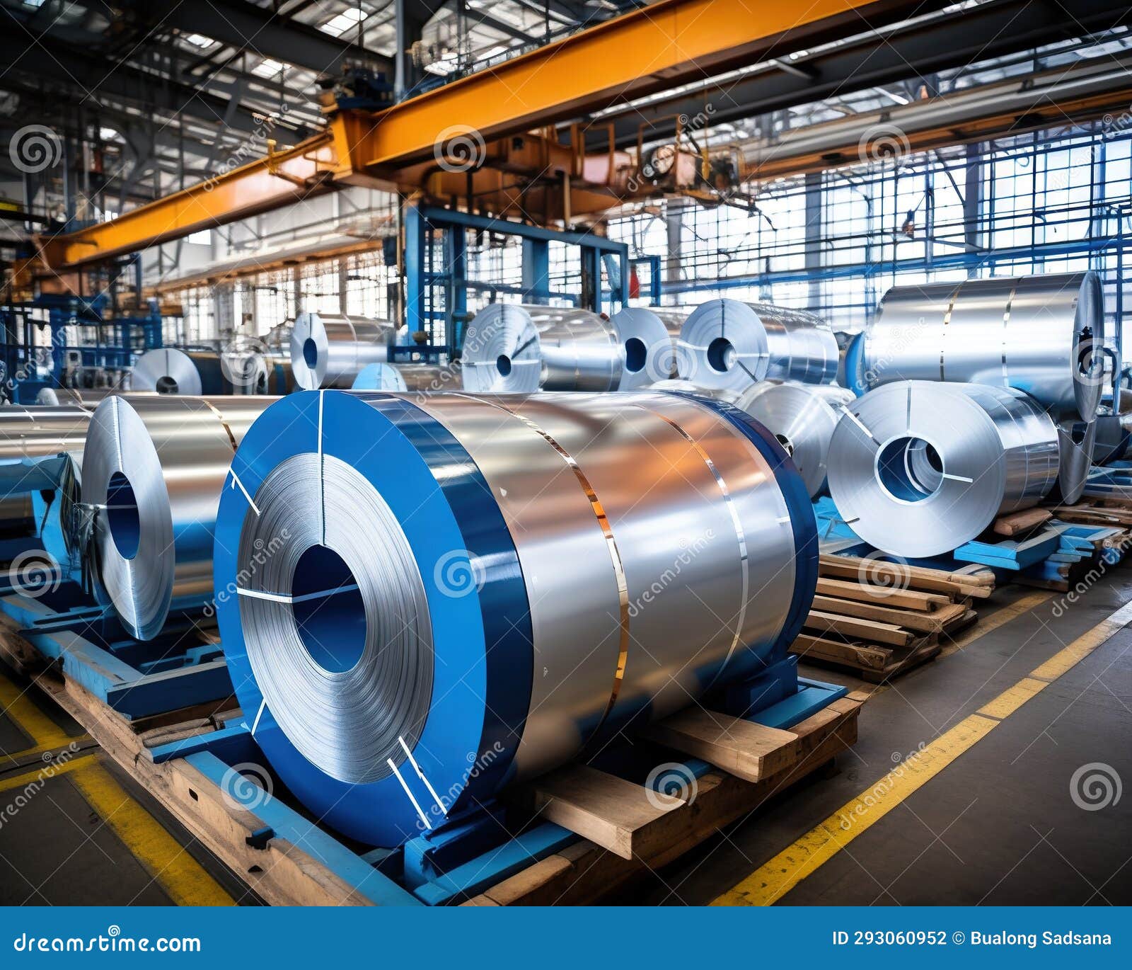 Packed Rolls of Steel Sheet Inside the Warehouse. Stock Illustration ...