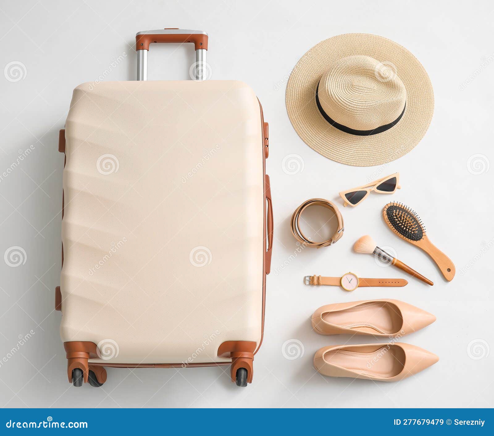 Packed Suitcase and Accessories on White Background Stock Image - Image ...