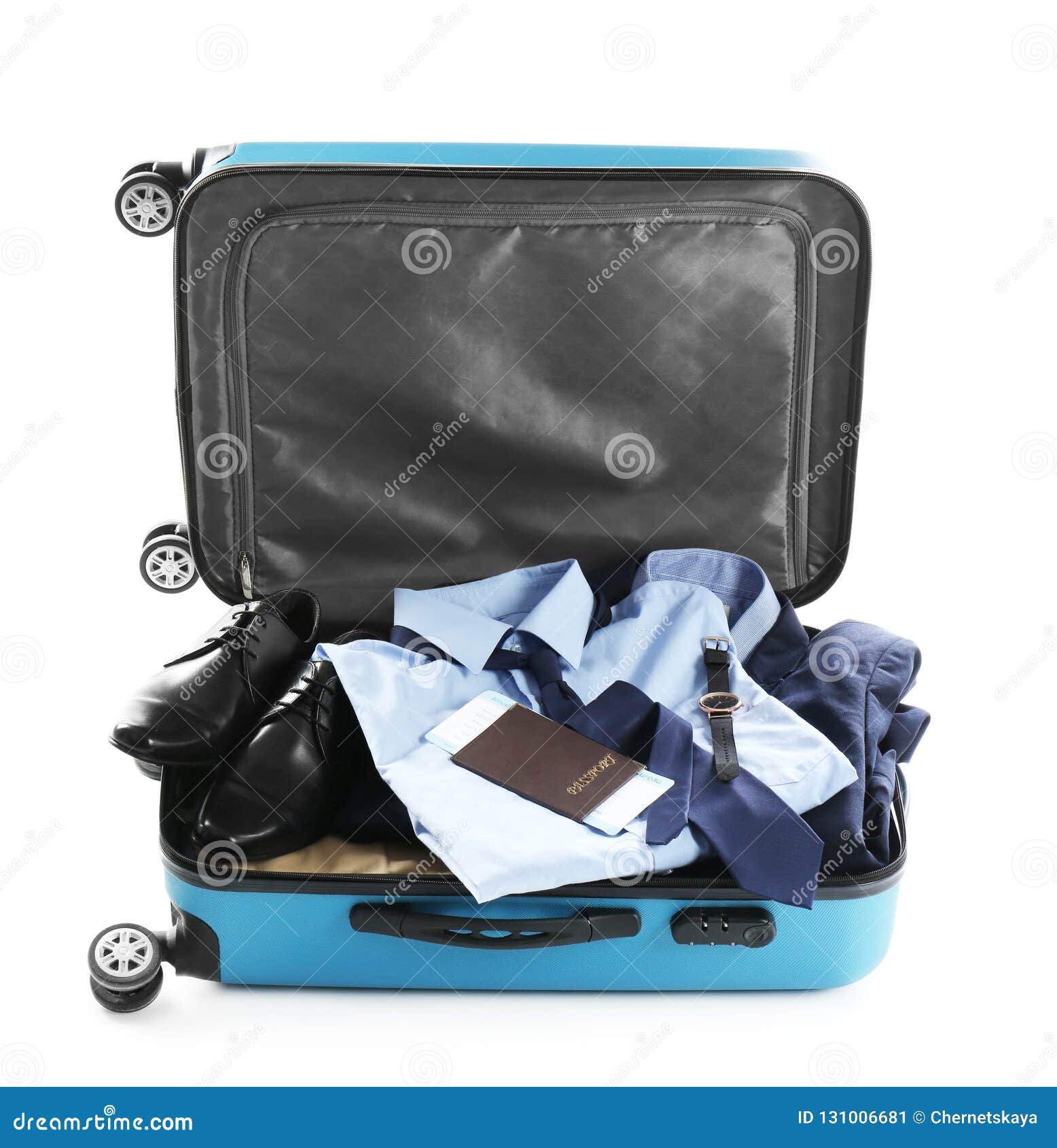 Packed Suitcase with Office Wear Stock Image - Image of jacket, necktie ...