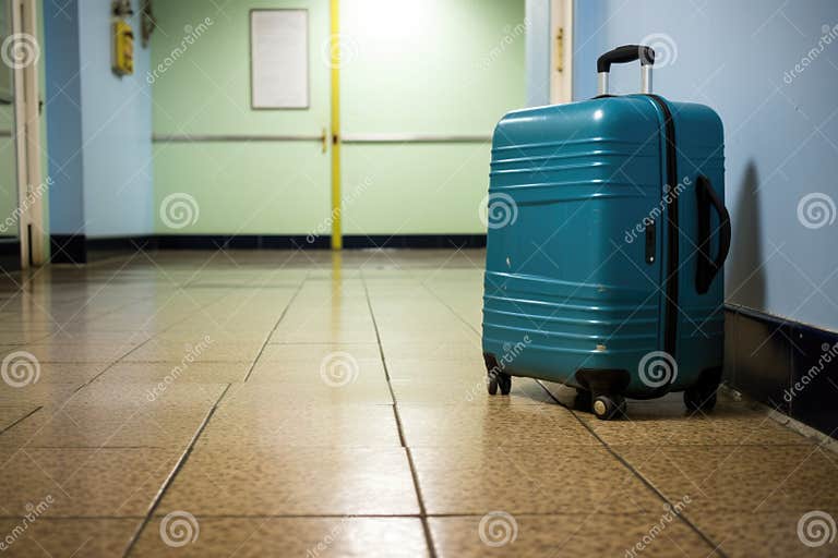 Packed Suitcase Sitting Alone in a Hallway Stock Image - Image of ...