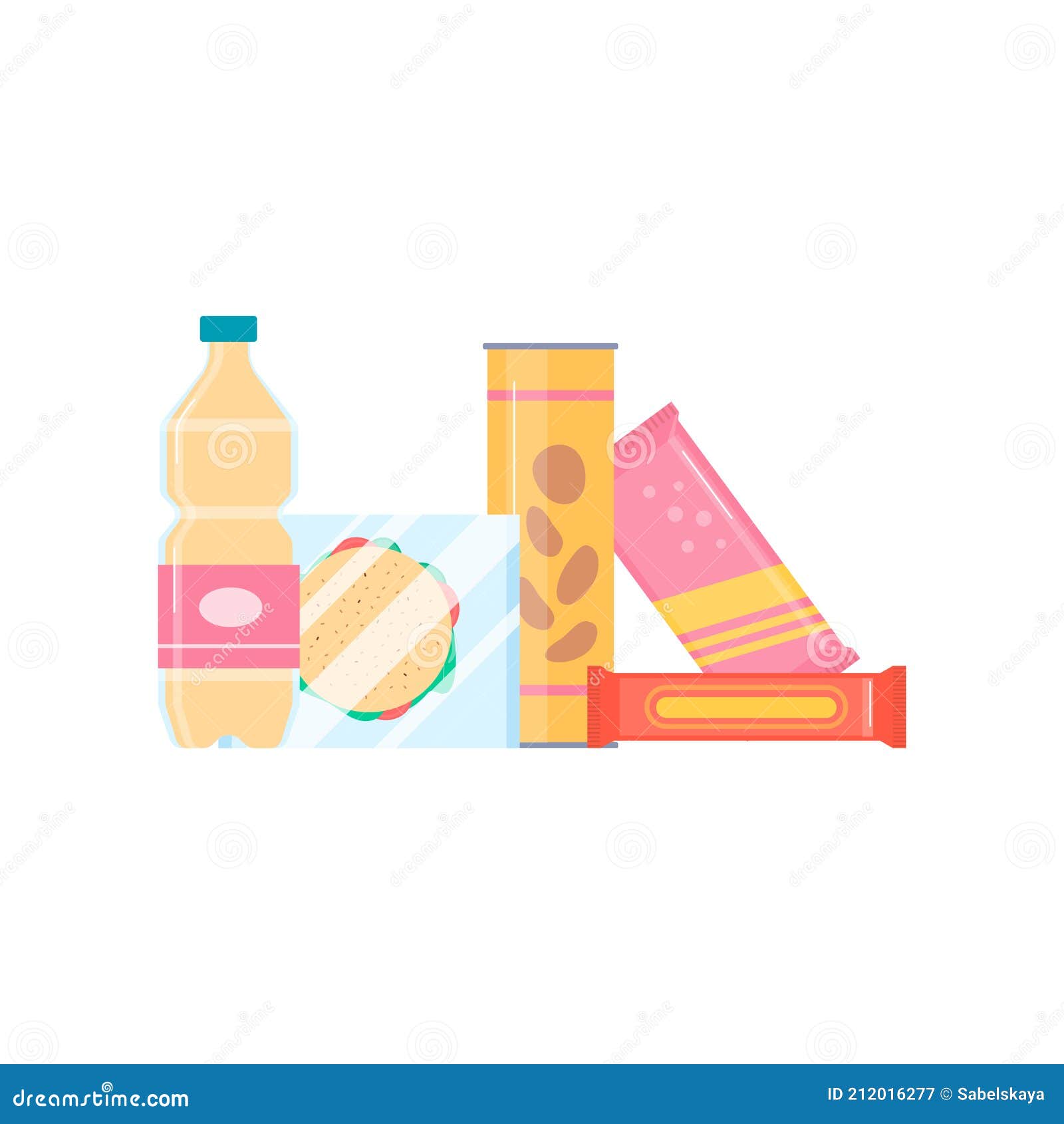 Packed Supermarket Food and Drinks Stack, Flat Vector Illustration ...