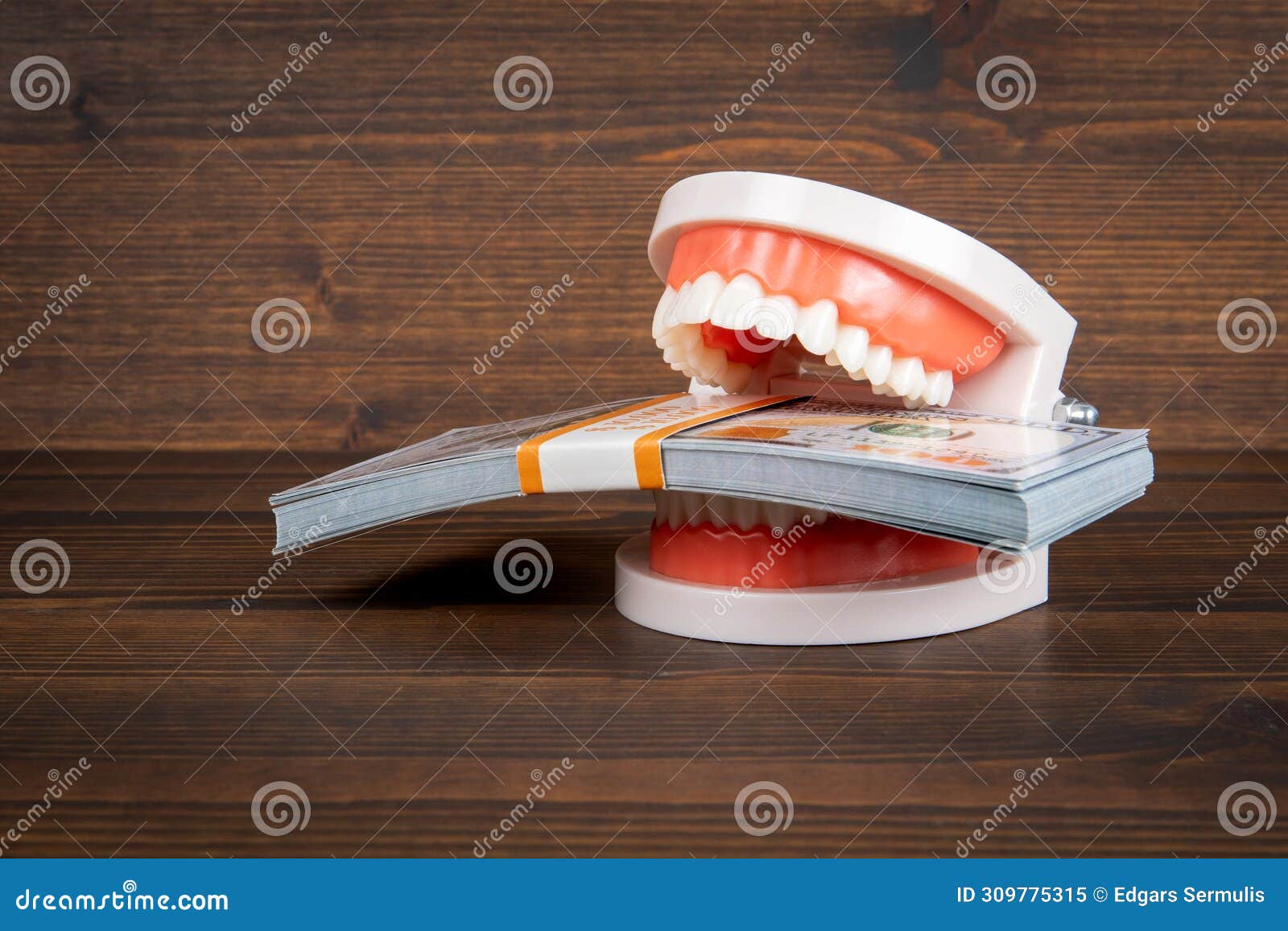 Packet of Dollar Banknotes between the Teeth, Dental Costs Concept ...