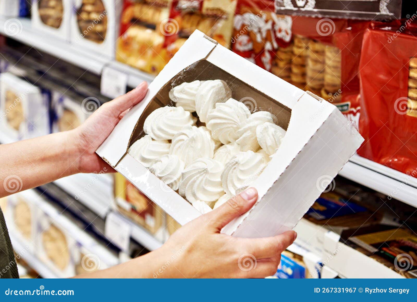 Pack of Marshmallow in Hands of Buyer Stock Image - Image of retail ...