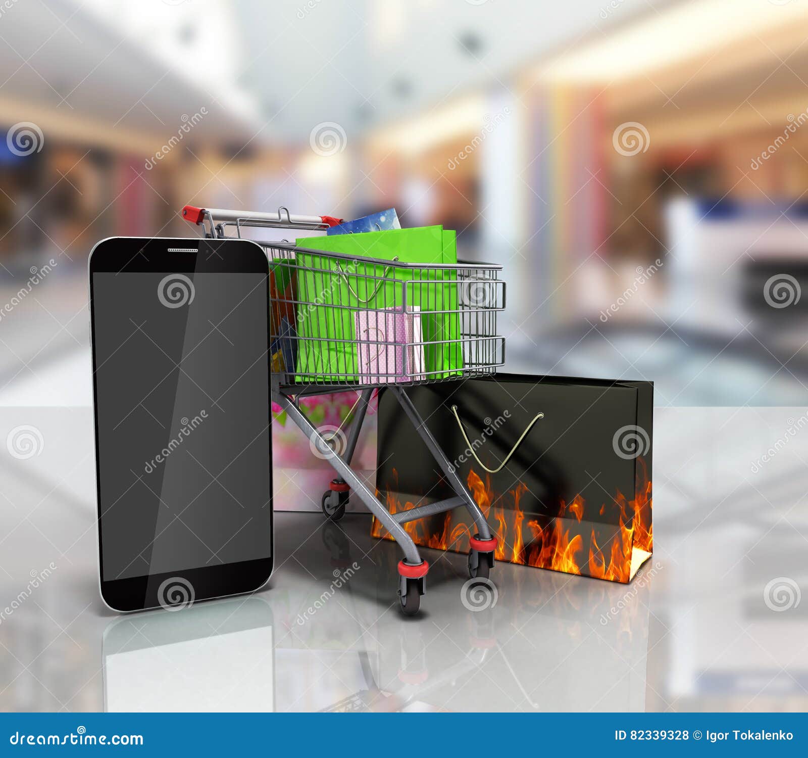 Packets Next To the Phone on Glass Flor 3d Render Stock Illustration ...