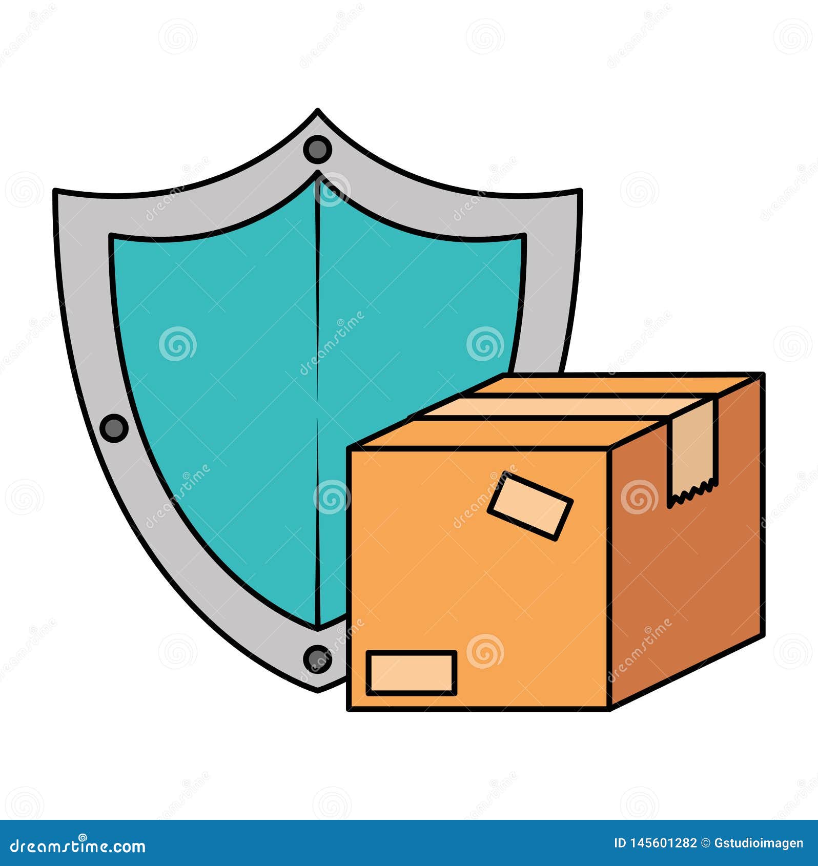 Packing Box Carton with Shield Stock Illustration - Illustration of ...