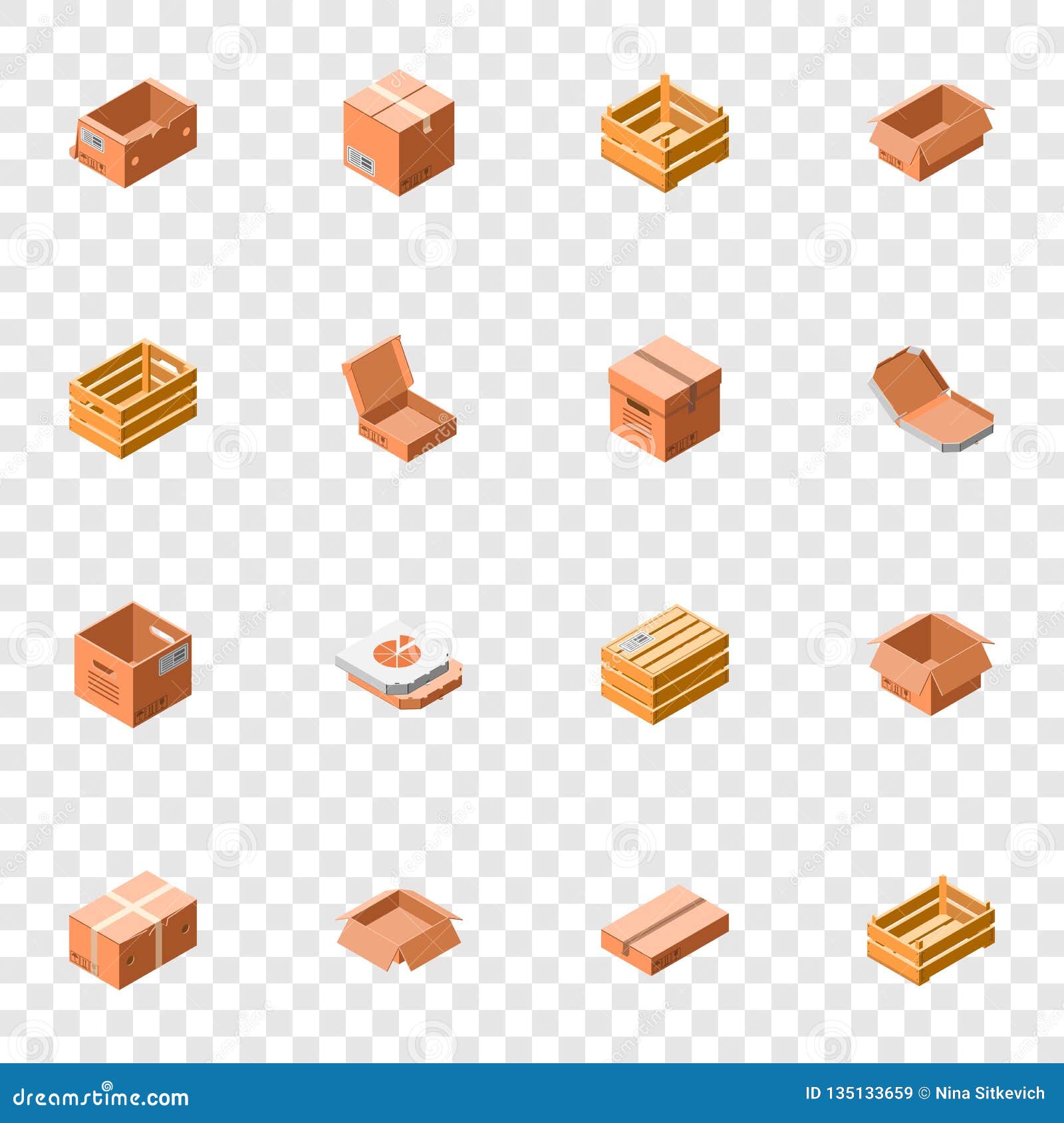 Packing Box Icon Set, Isometric 3d Style Stock Vector - Illustration of ...