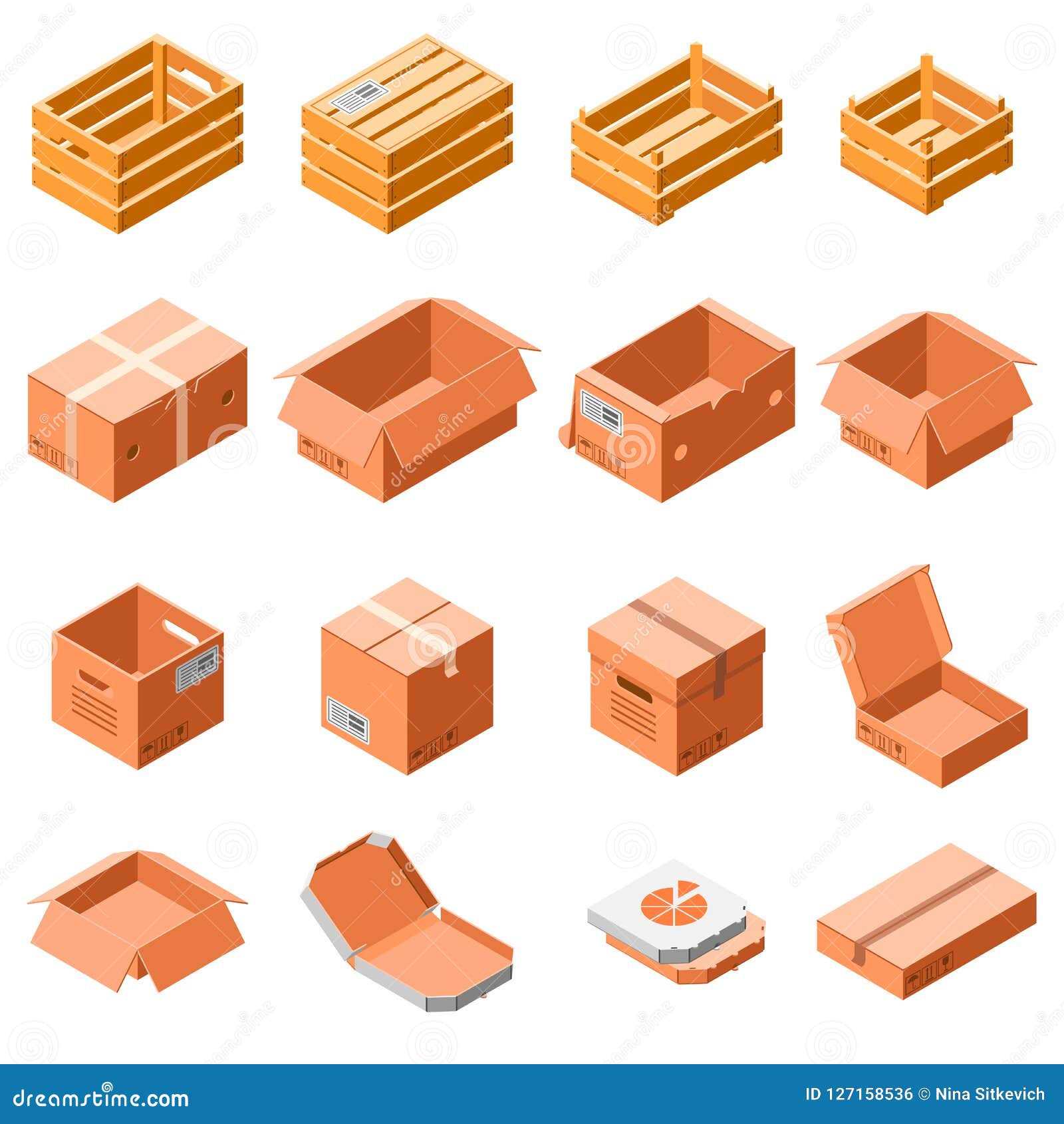 Packing Box Icon Set, Isometric 3d Style Stock Vector - Illustration of ...