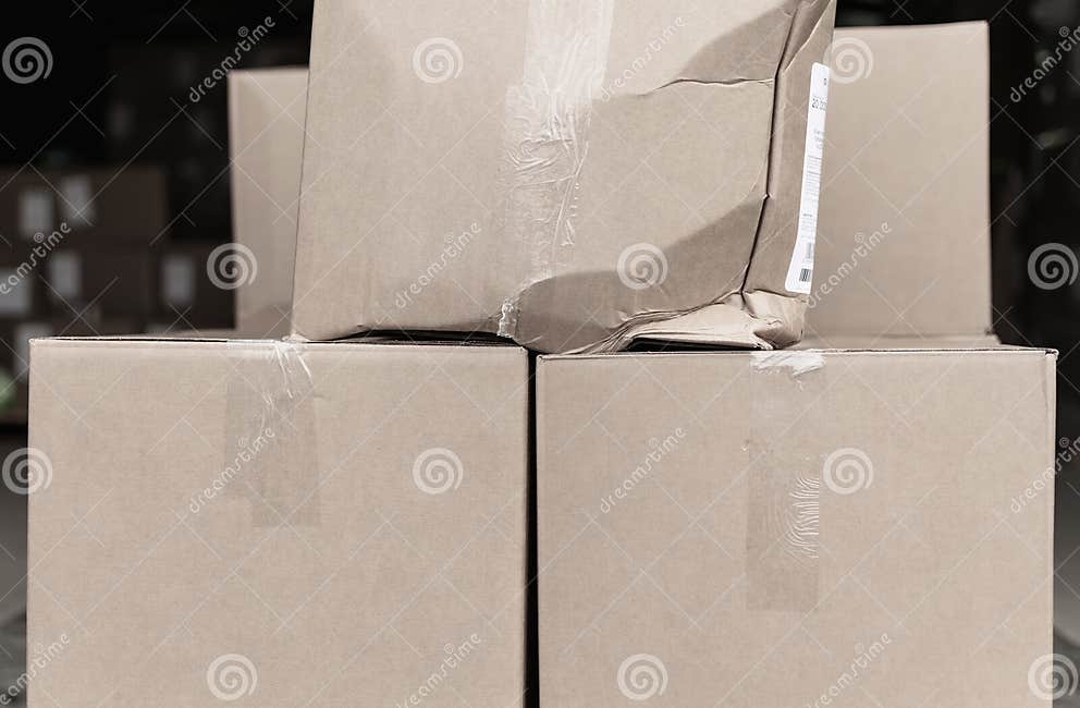 The Packing Box on the Pallet with the Goods is Torn Stock Illustration ...