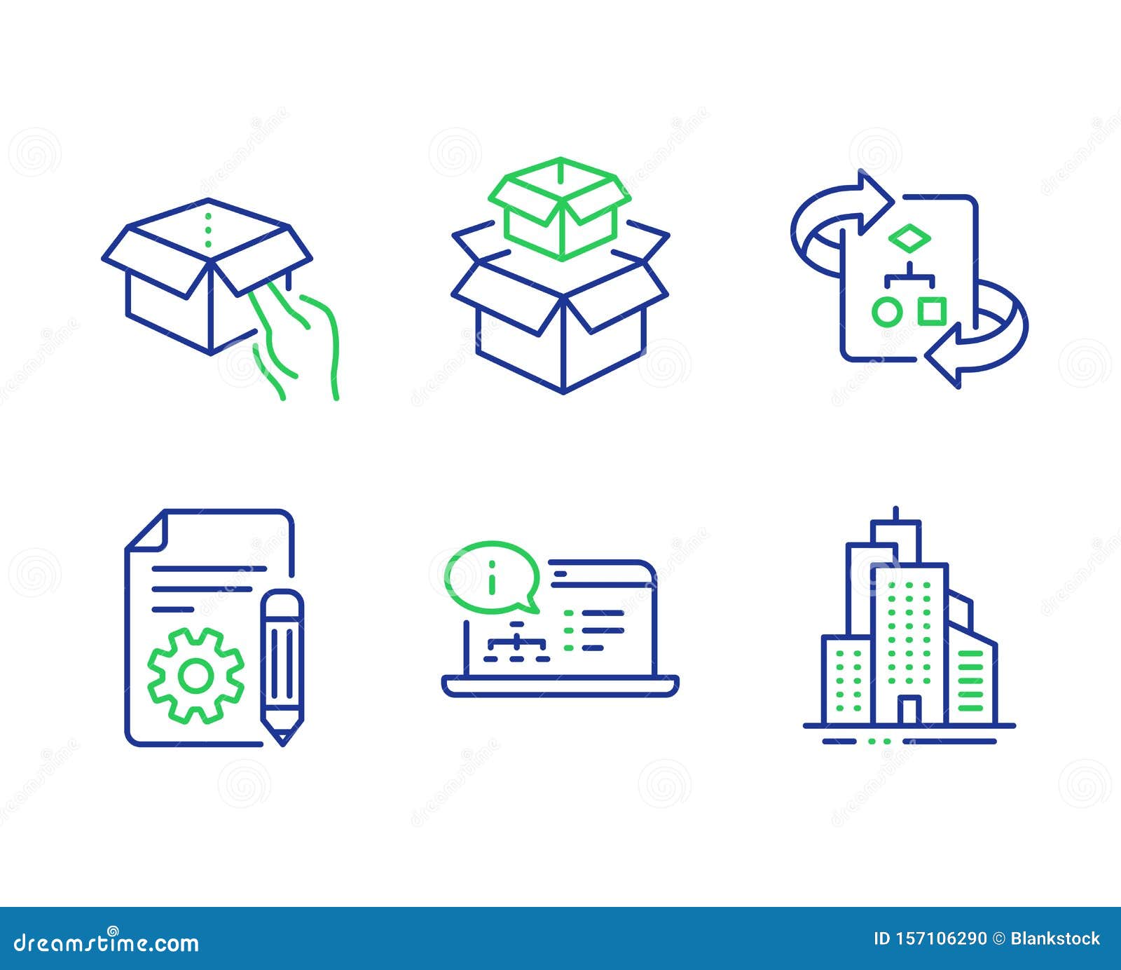 Packing Boxes, Hold Box and Technical Algorithm Icons Set. Vector Stock Vector - Illustration of ...
