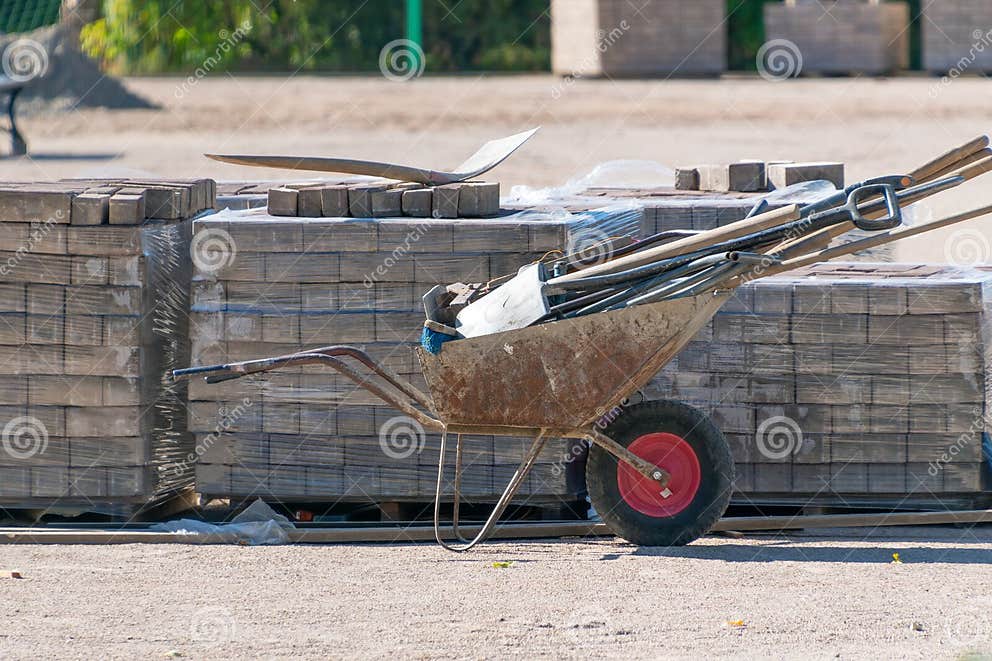 Packing Concrete Blocks for Paving. Construction Work Stock Image ...