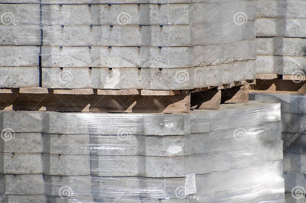 Packing Concrete Blocks for Paving. Construction Work Stock Image ...