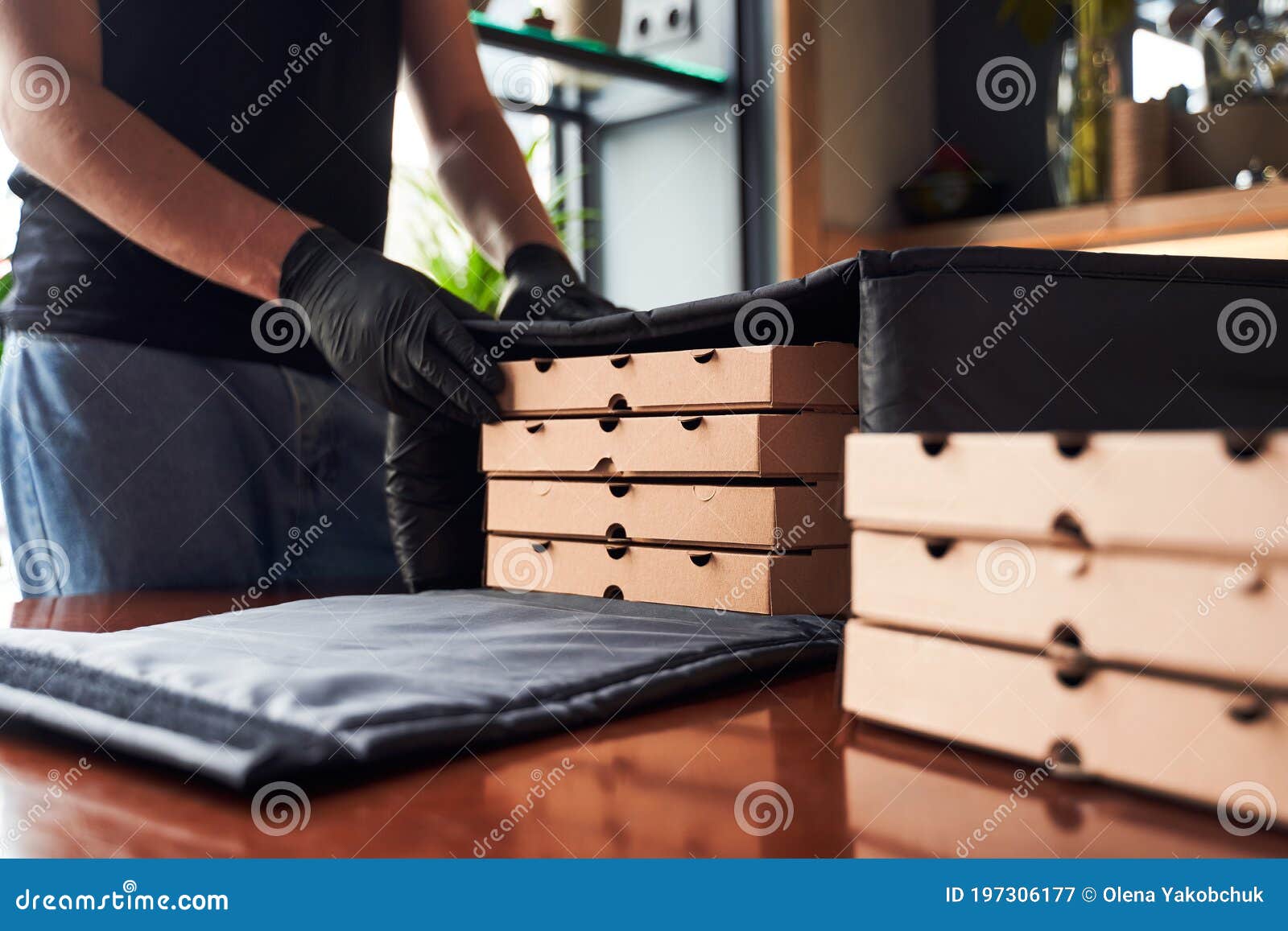 Packing Freshly Baked Pizza To Delivery Boxes Stock Image - Image of ...
