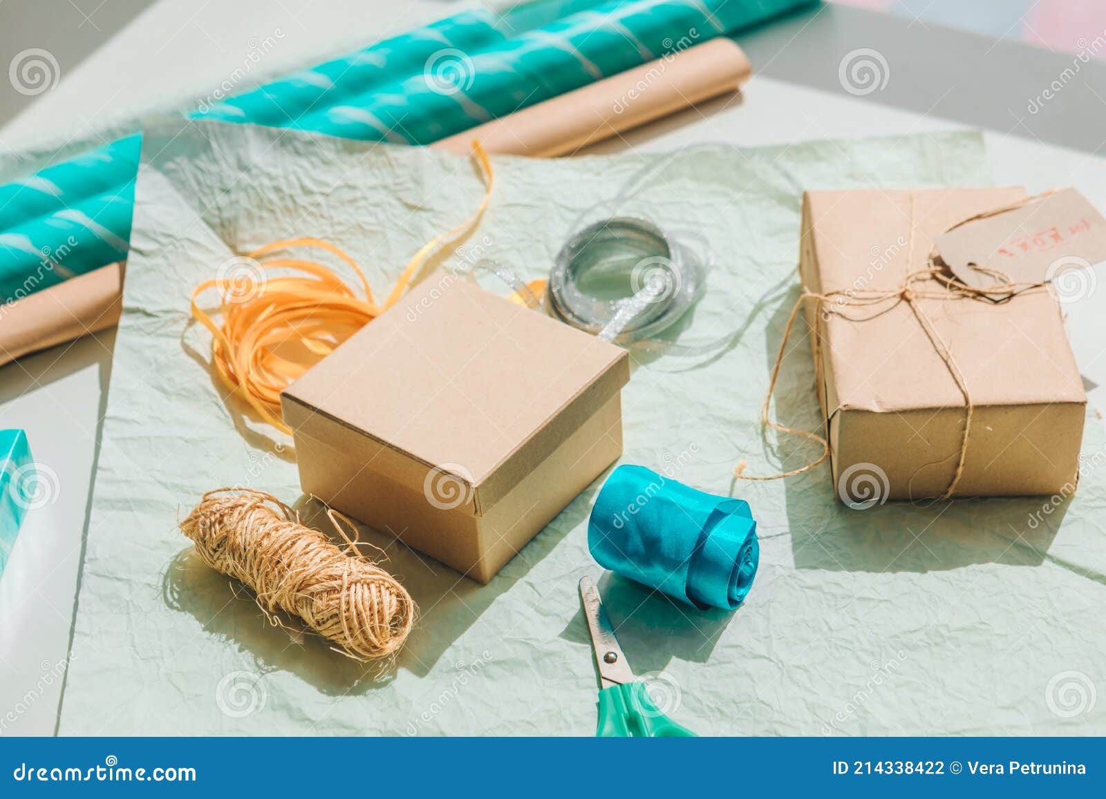 Packing Gift Box with Wrapping Paper Stock Photo - Image of white ...