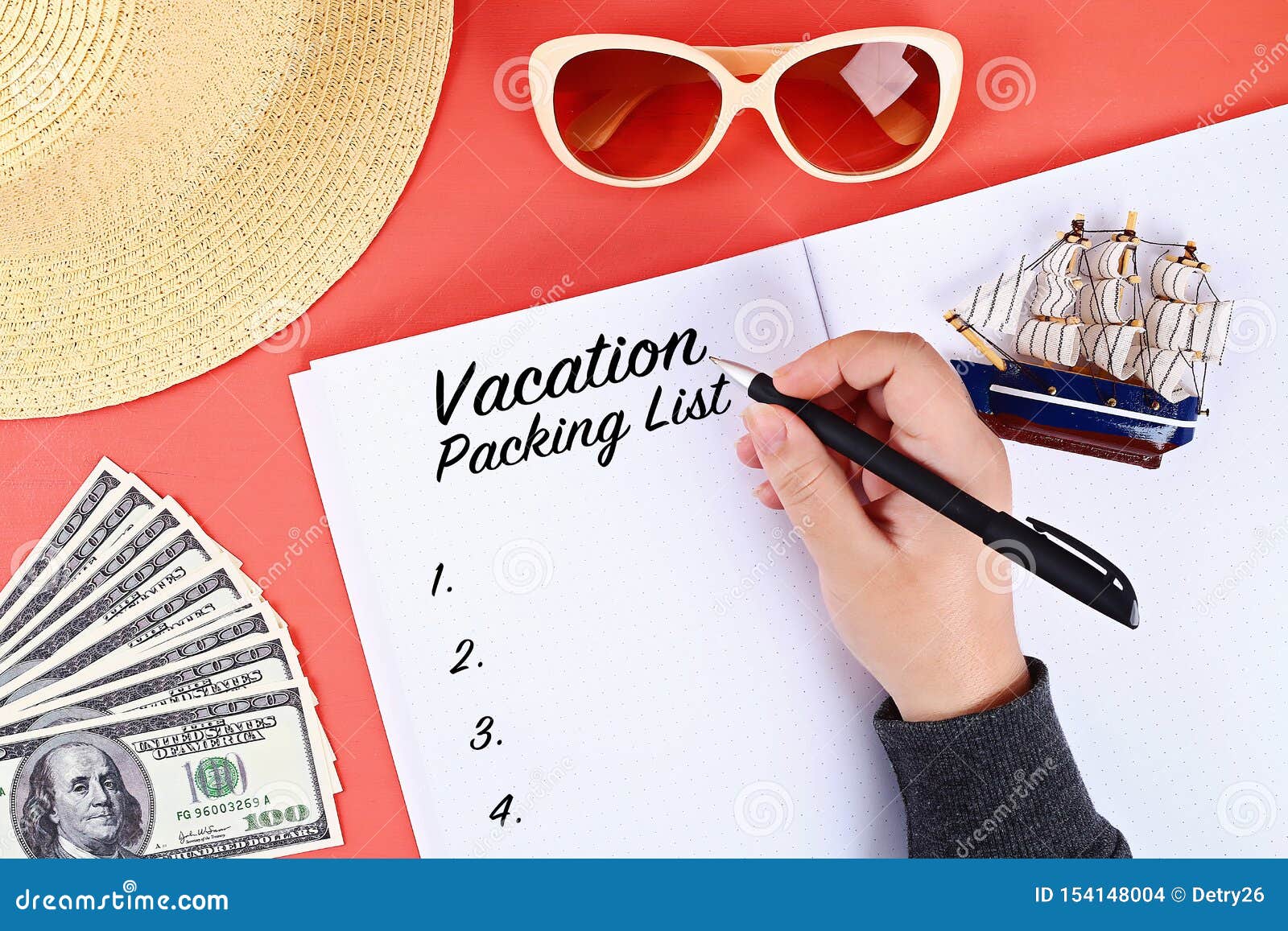 Packing List for Summer Vacation on Sheet of Notebook. Vacation Travel ...