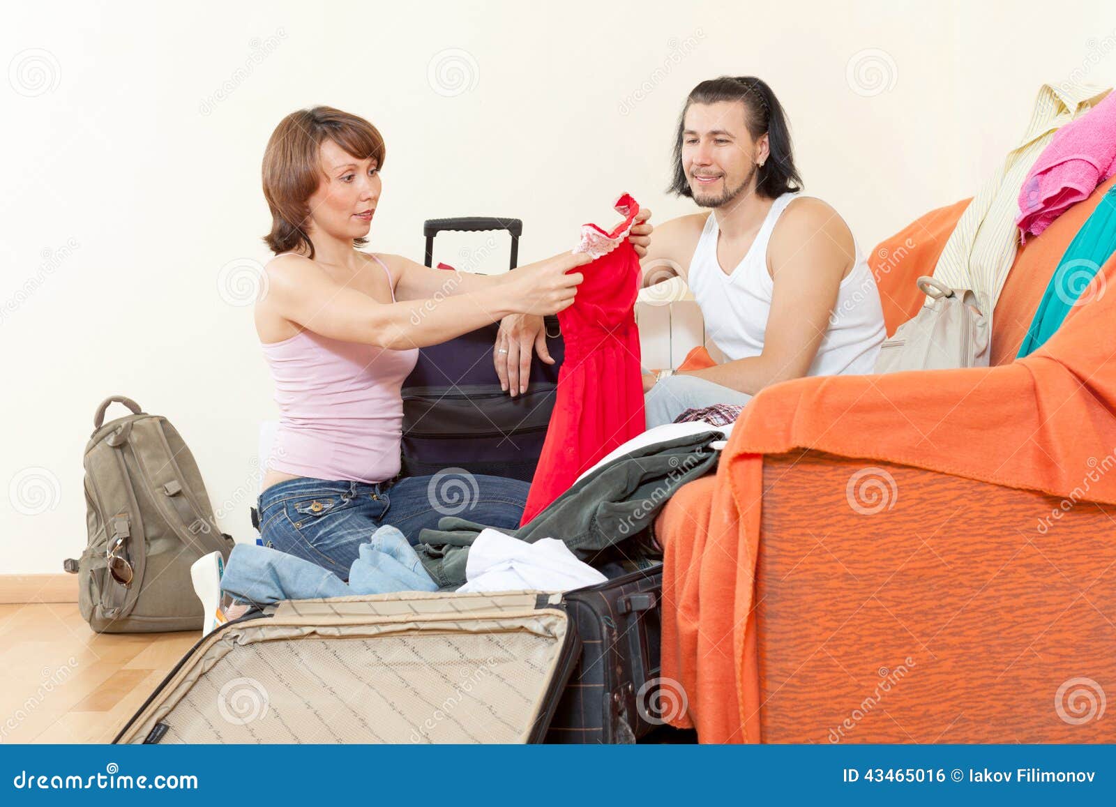 Packing Luggage Together in Home Stock Photo - Image of people, case ...