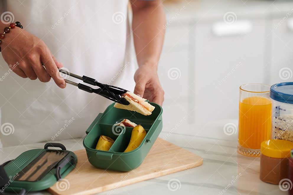 Packing Lunch in Plastic Container Stock Image - Image of bread, slice ...