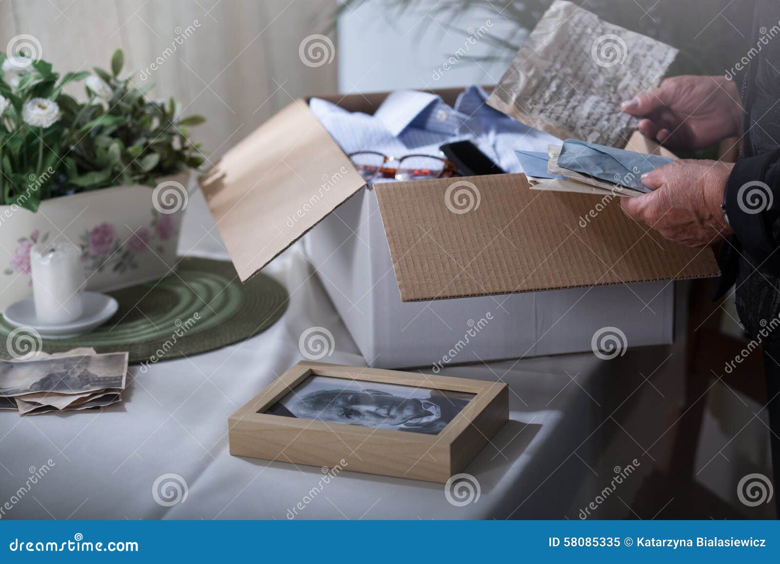Packing Remembrances after Dead Husband Stock Image - Image of close ...
