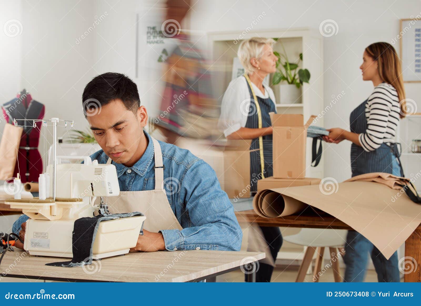 Packing, Shipping and Logistics in a Modern Workplace. Boxes Being ...