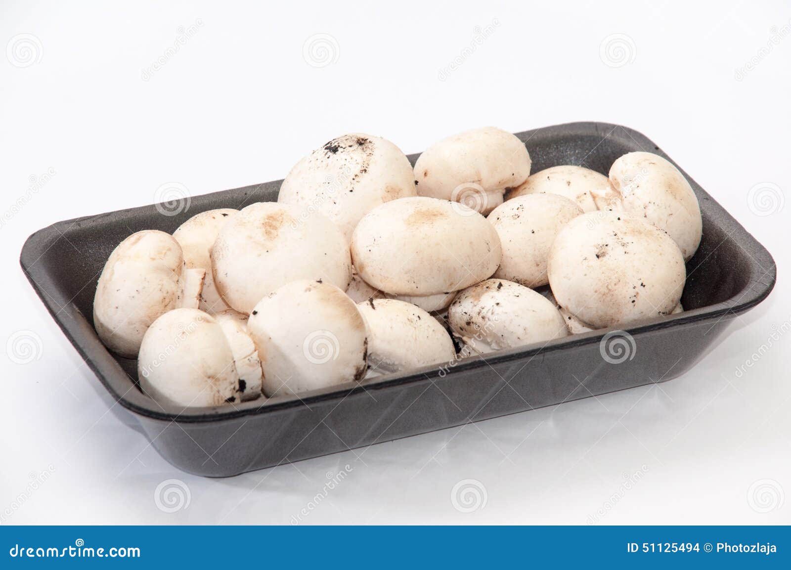 Packing White Mushrooms in a Plastic Black Box Stock Photo - Image of ...