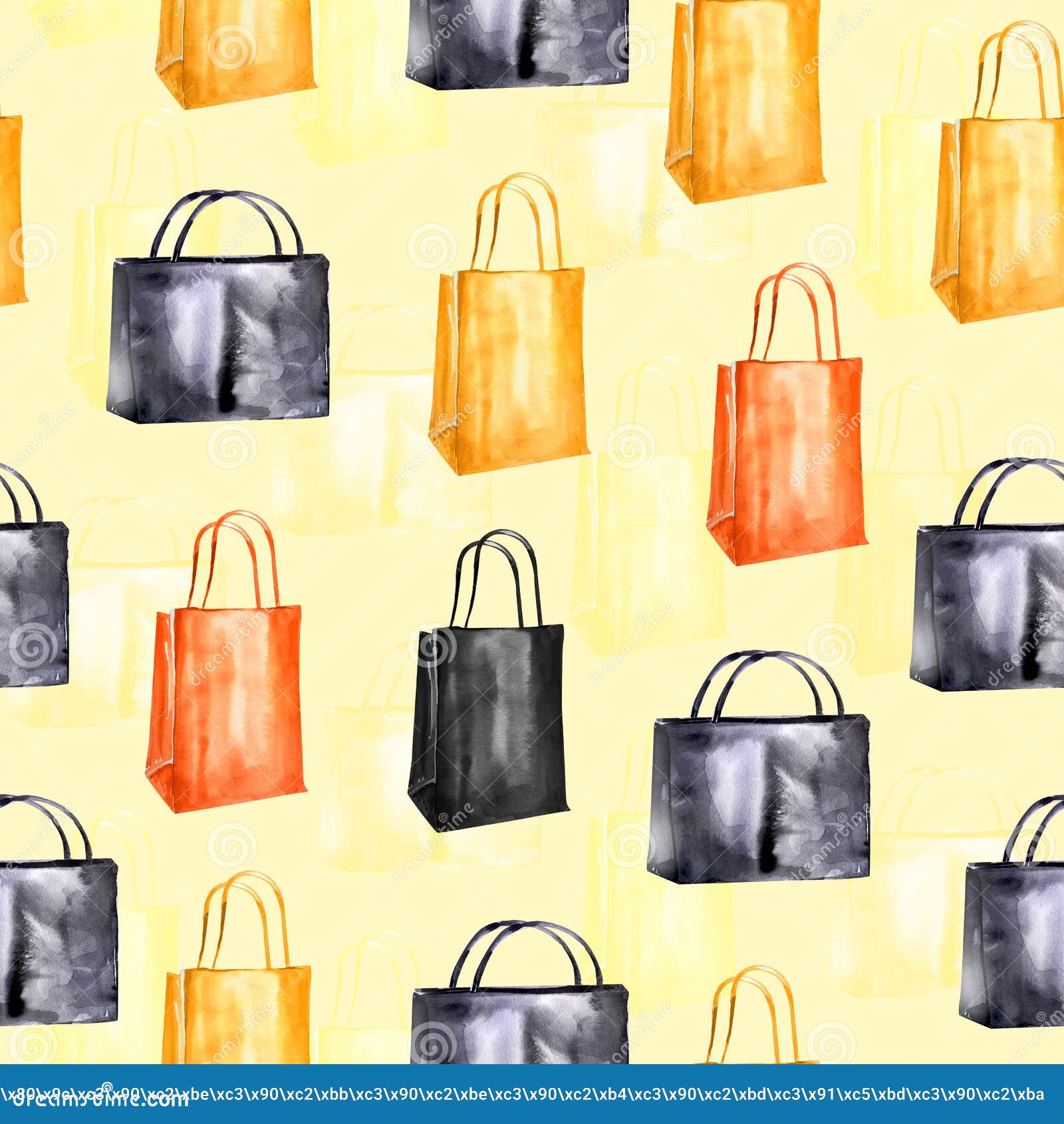 Packs of Black Yellow Orange Watercolor Seamless Pattern Stock ...