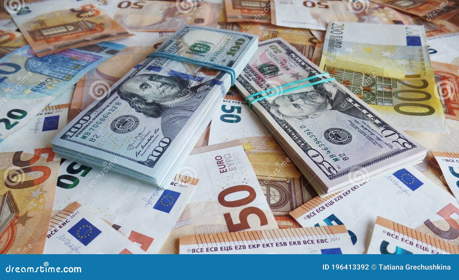 Packs of Dollars End Euro on the Table Stock Photo - Image of america ...