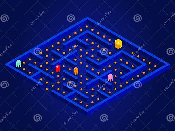 Pacman Game with Ghosts, Maze and User Interface. Video Game Vector ...