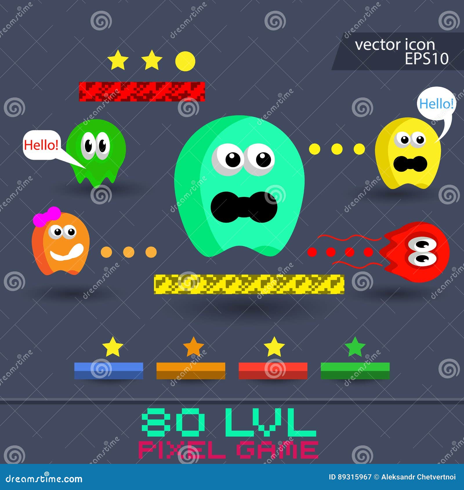 Pacman, Ghosts, 8bit Retro Game Buttons Stock Illustration ...