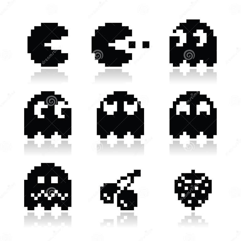 Pacman, Ghosts, 8bit Retro Game Icons Set Editorial Stock Image ...