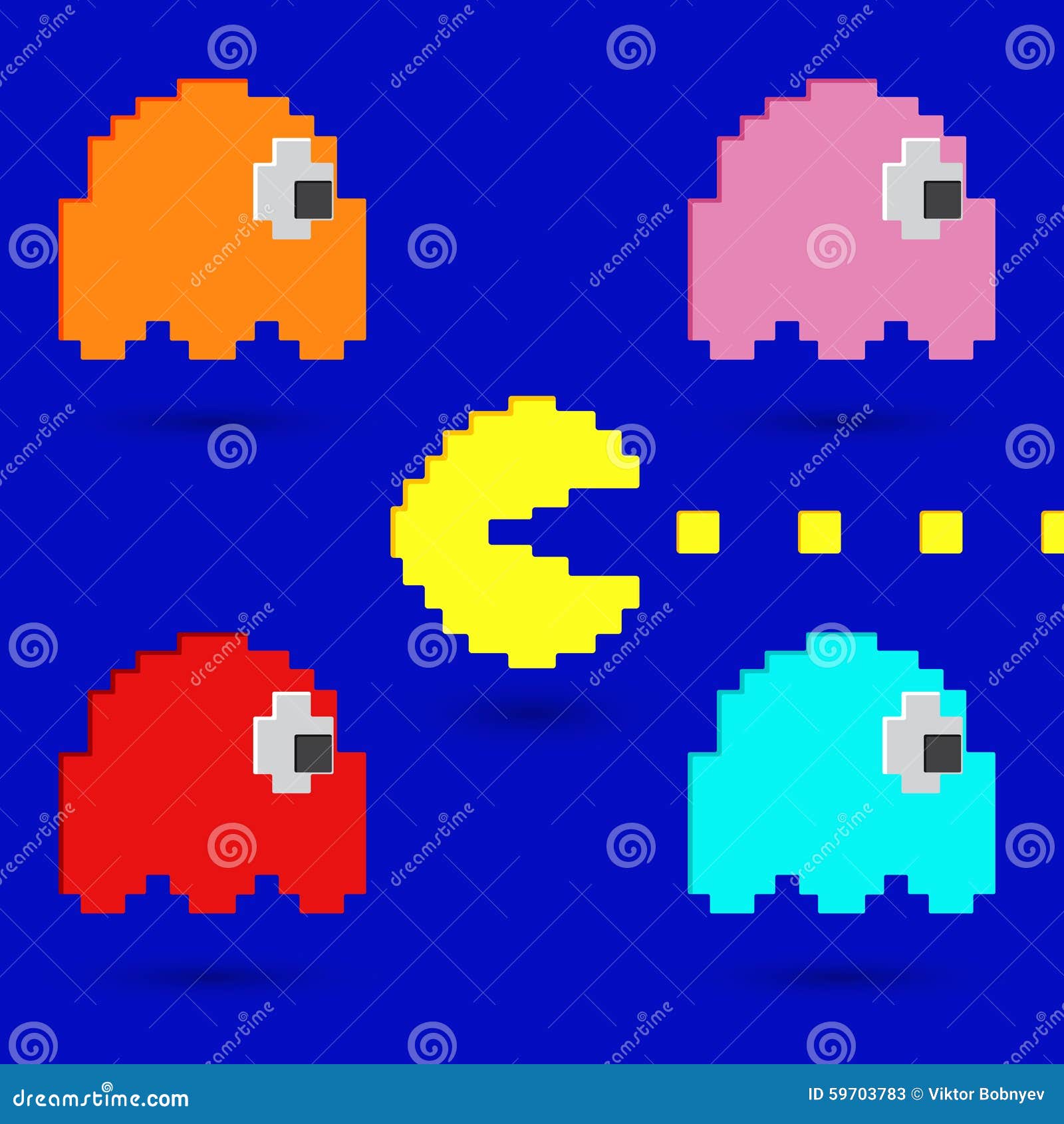 Pac Man And Ghosts For Arcade Computer Game Vector Set | CartoonDealer ...