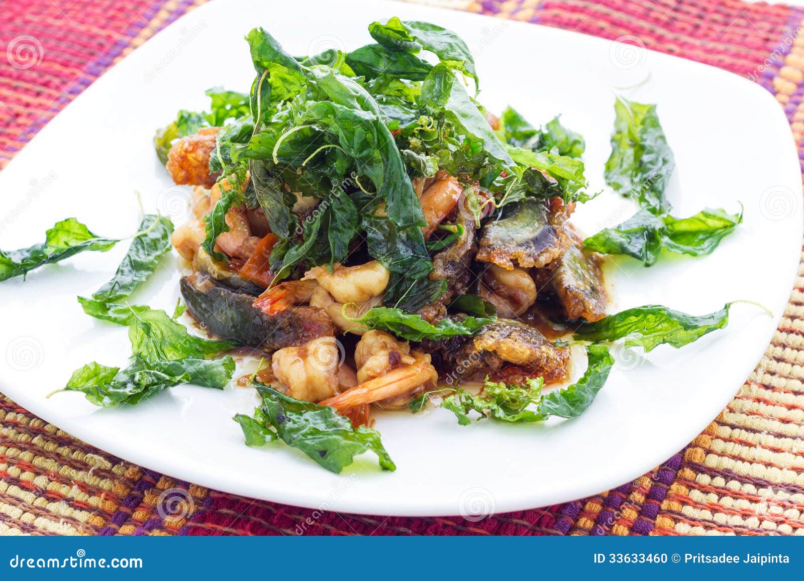 Pad Kaprao in Thai name stock photo. Image of dish, shrimp - 33633460