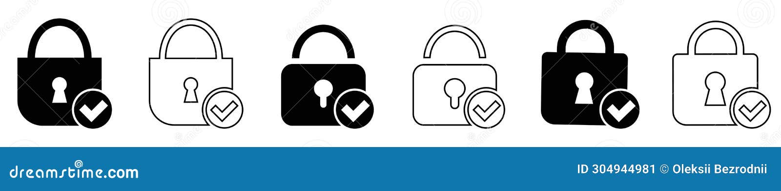Lock And Check Mark Icon Vector In Circle Line. Padlock And Checkmark ...