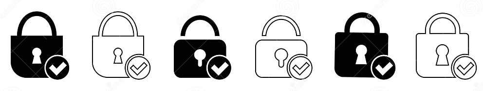 Pad Lock Check Mark Icon Line and Solid Stock Vector - Illustration of ...