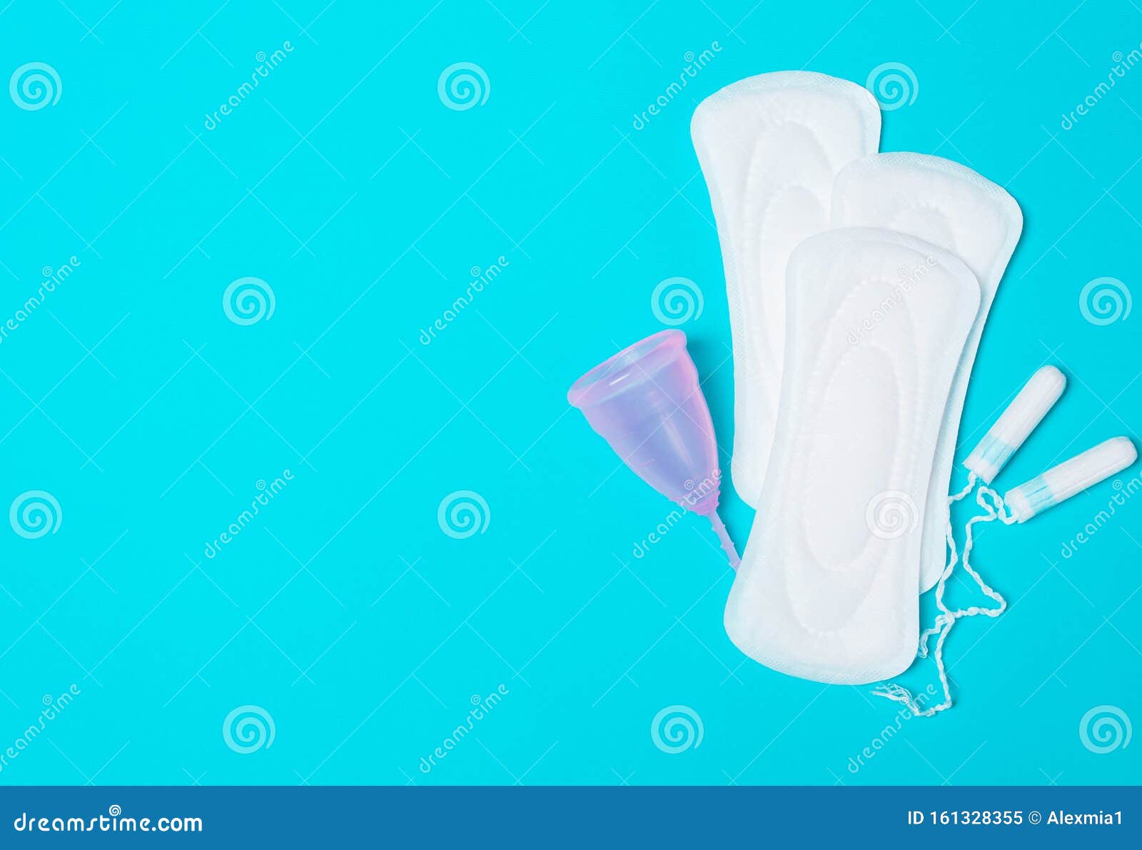 Pad, Menstrual Cup, Tampon on a Blue Background. the View is Flat Stock ...