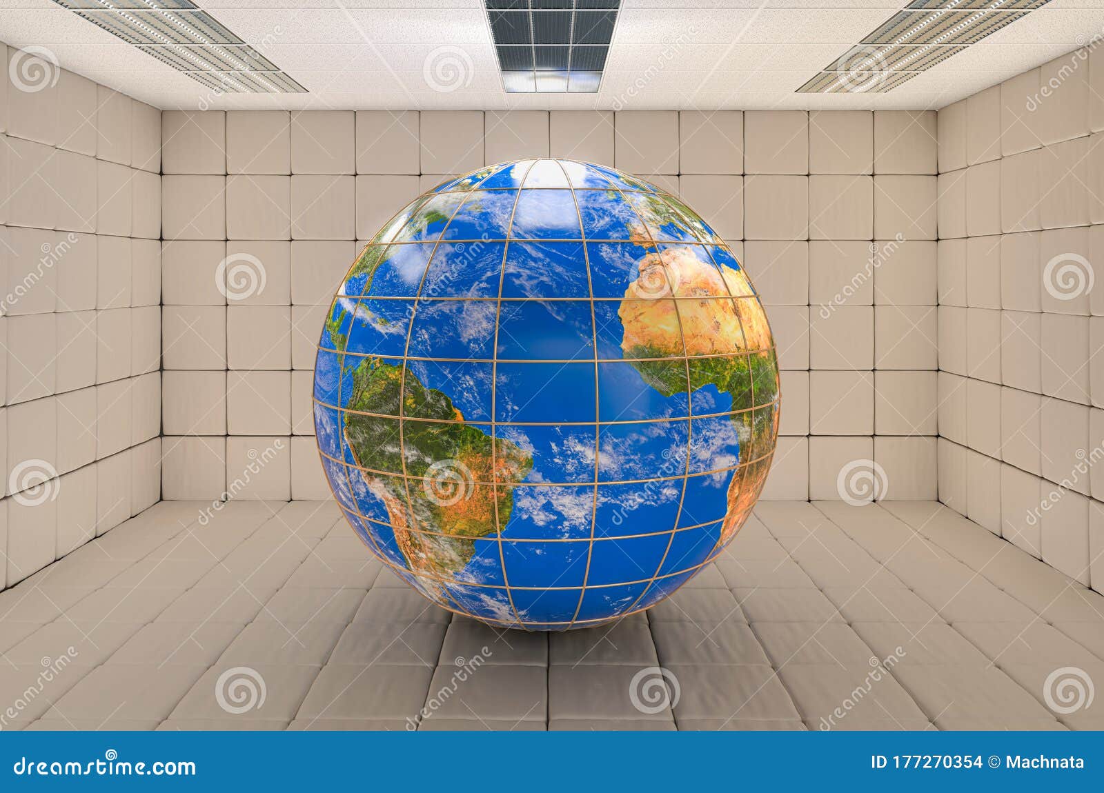 Padded Cell with Earth Globe. 3D Stock Illustration - Illustration of ...