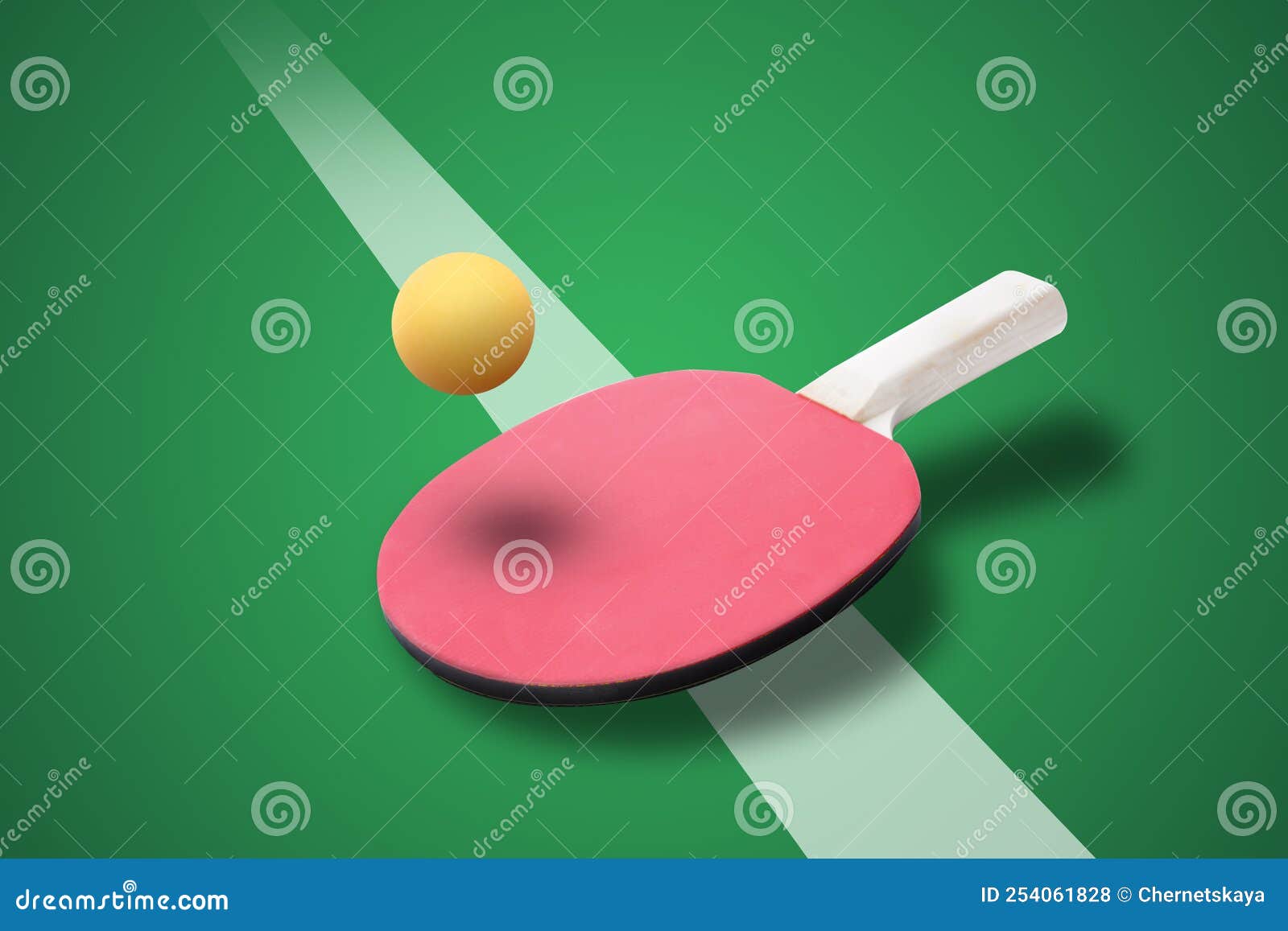Paddle and Ball on Green Ping Pong Table Stock Photo - Image of paddle ...
