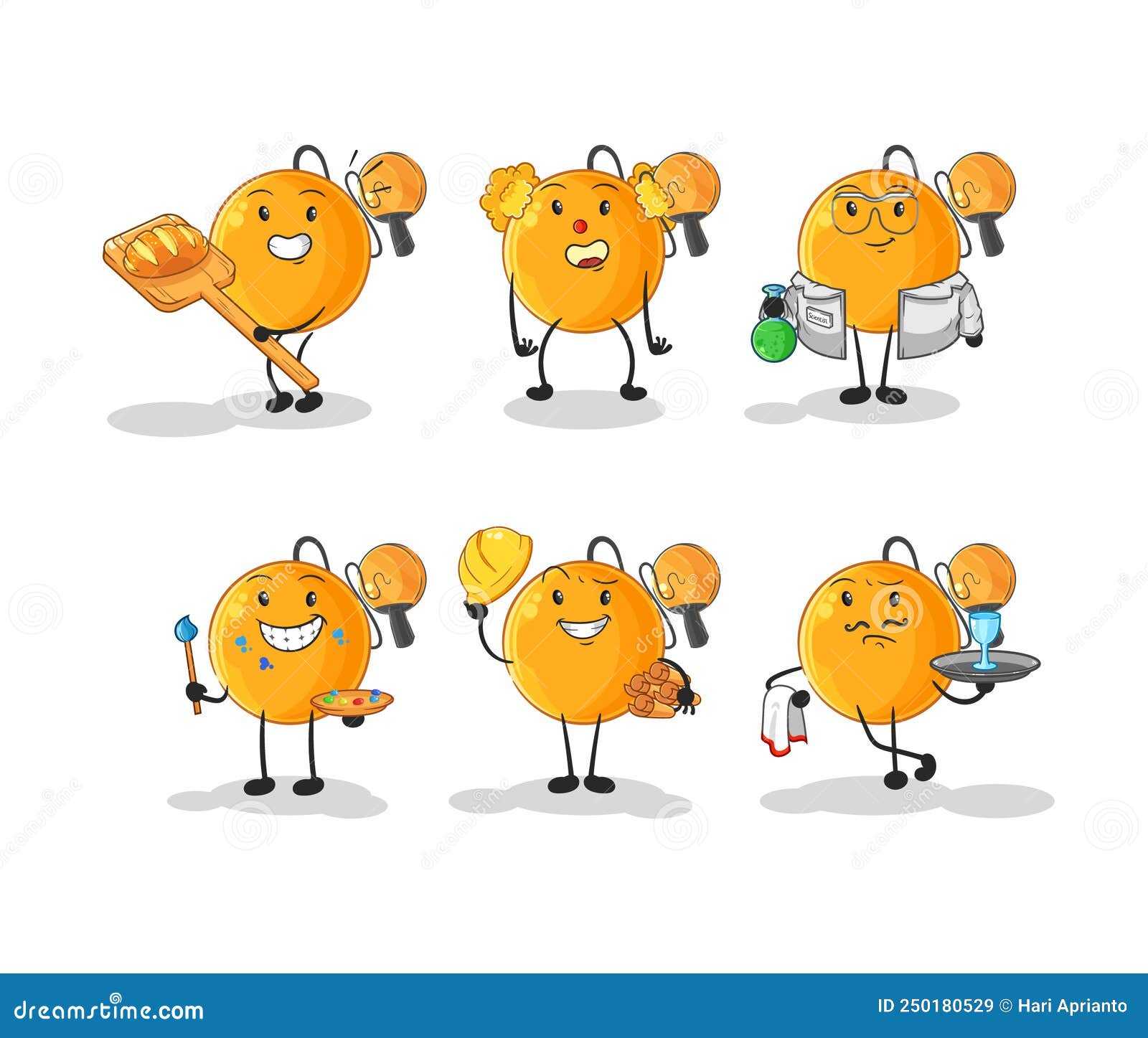 Paddle Ball Profession Set Character. Cartoon Mascot Vector Stock ...