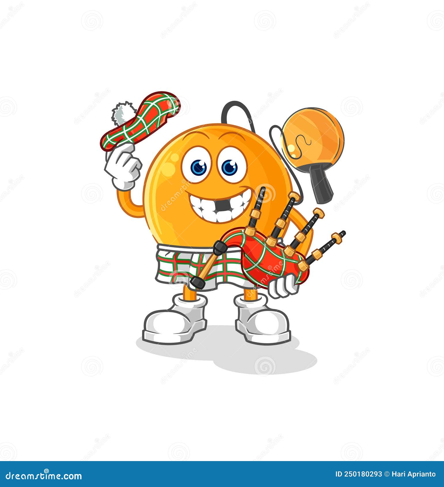 Paddle Ball Scottish with Bagpipes Vector. Cartoon Character Stock ...