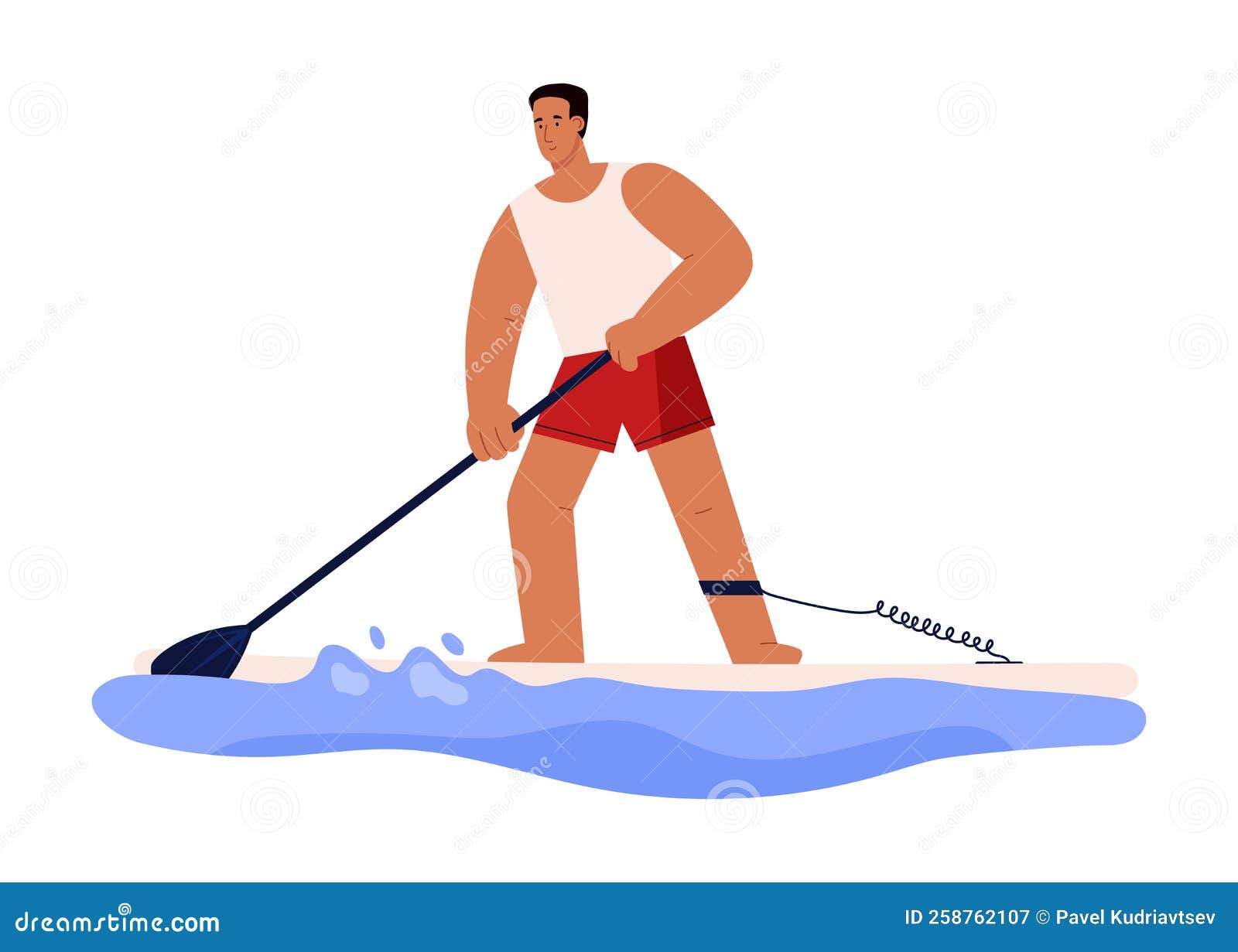 Paddle Boarding Smiling Man Flat Style, Vector Illustration Stock ...