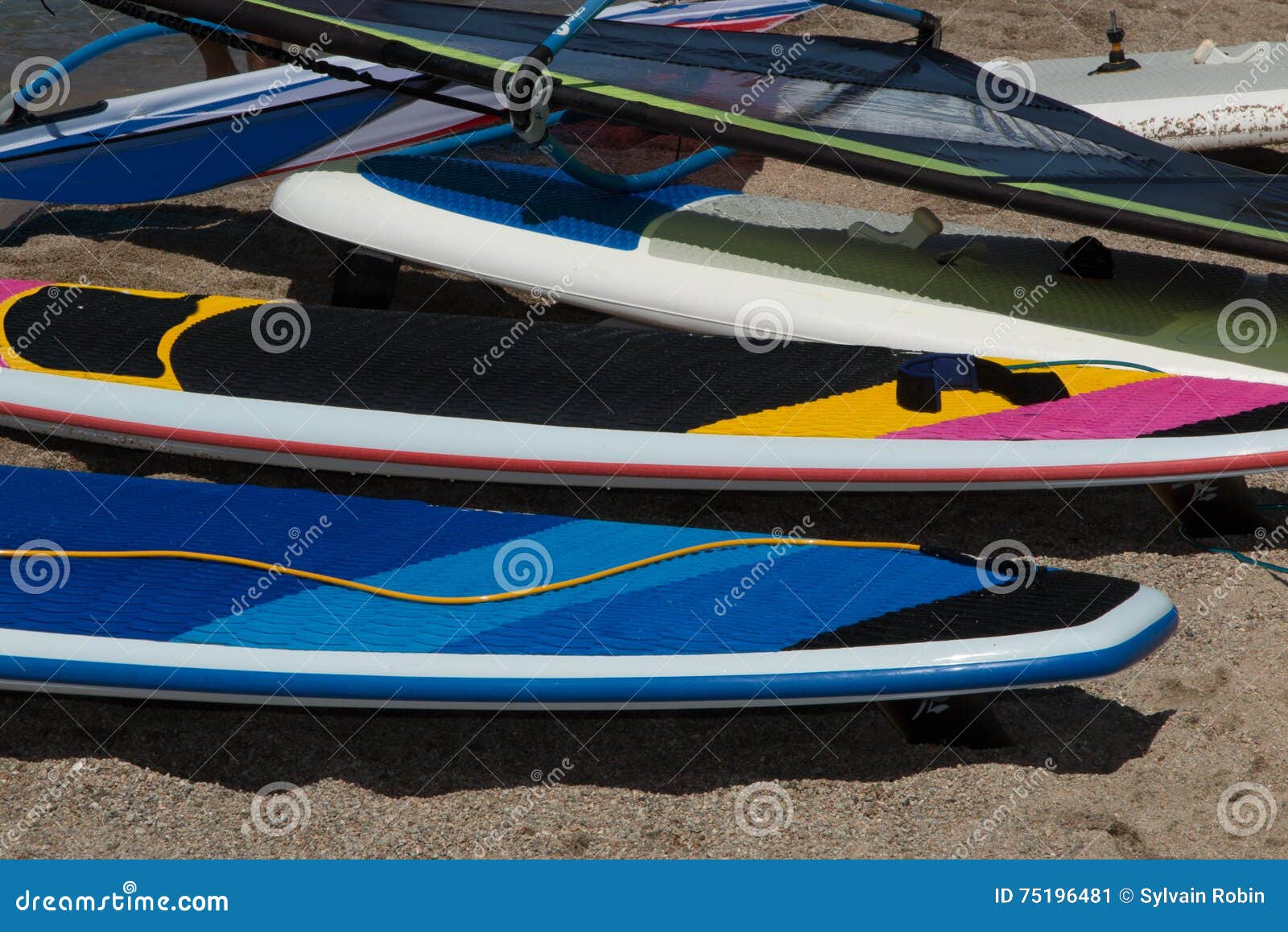 Paddle Boarding and Winsurfing Rentals on the Beach Stock Image - Image ...