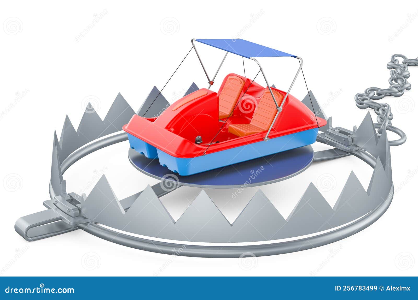 Paddle Boat Inside Bear Trap, 3D Rendering Stock Illustration ...