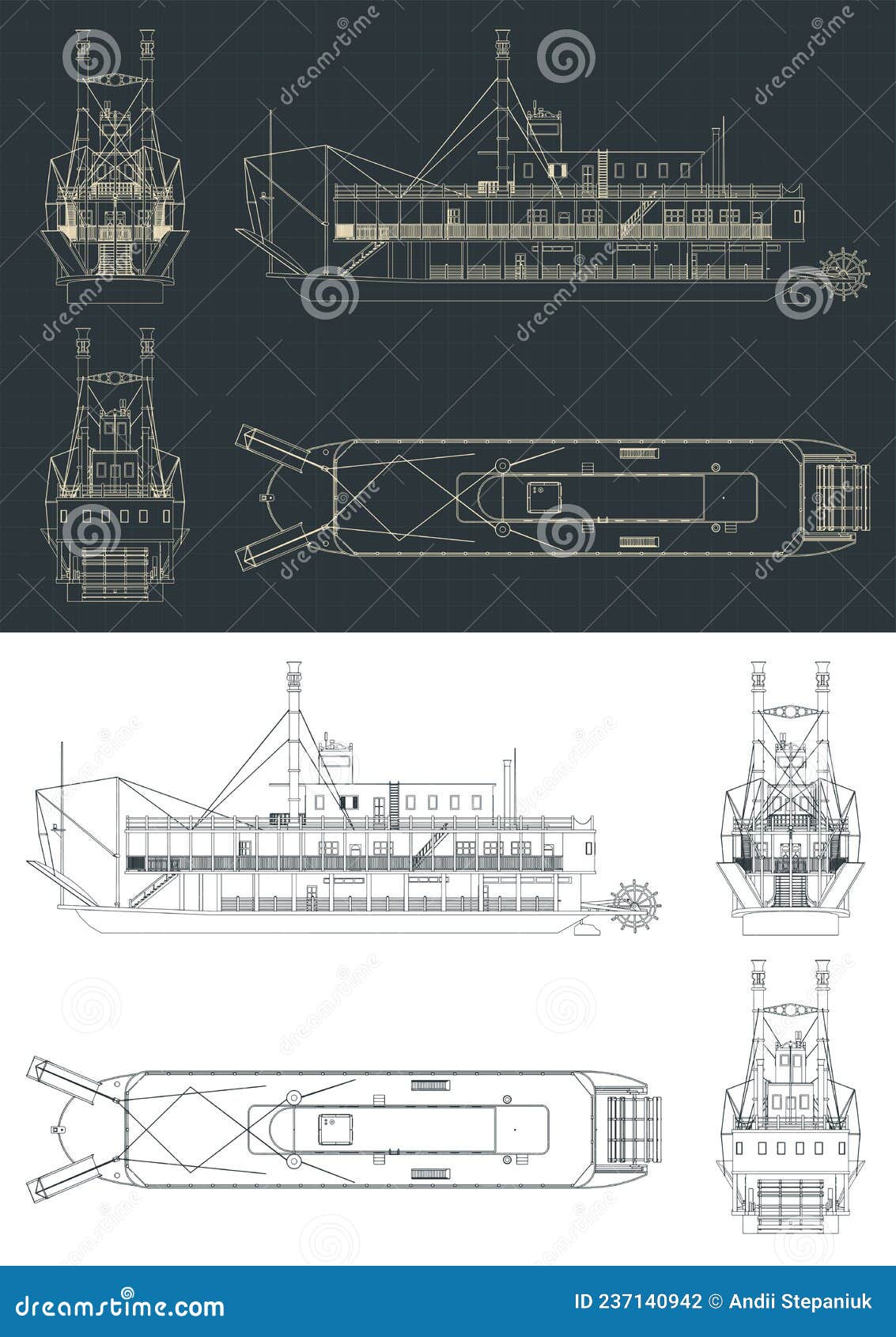 Paddle steamer blueprints stock vector. Illustration of vintage - 237140942