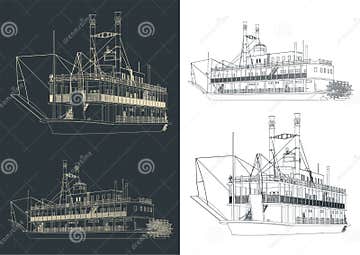 Paddle steamer drawings stock vector. Illustration of ship - 237140946