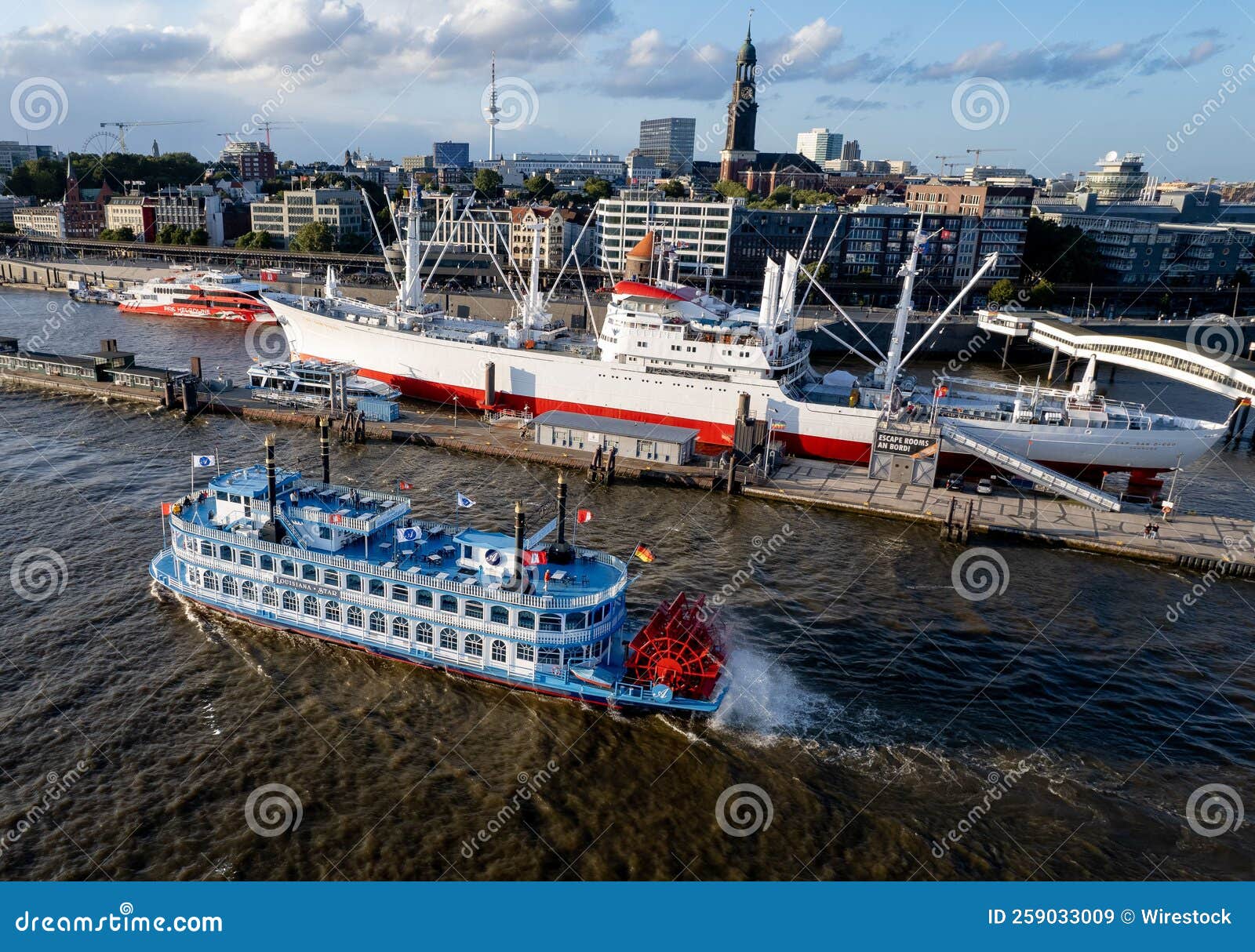 Paddle Steamer Infront of a Cargo Ship Editorial Stock Image - Image of ...